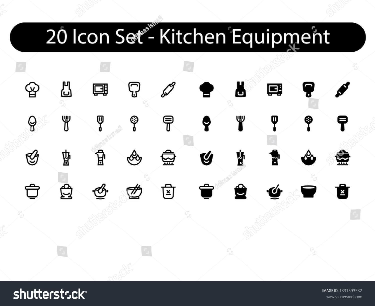 20 Icon Set Kitchen Equipment Stock Vector (Royalty Free) 1331593532 ...