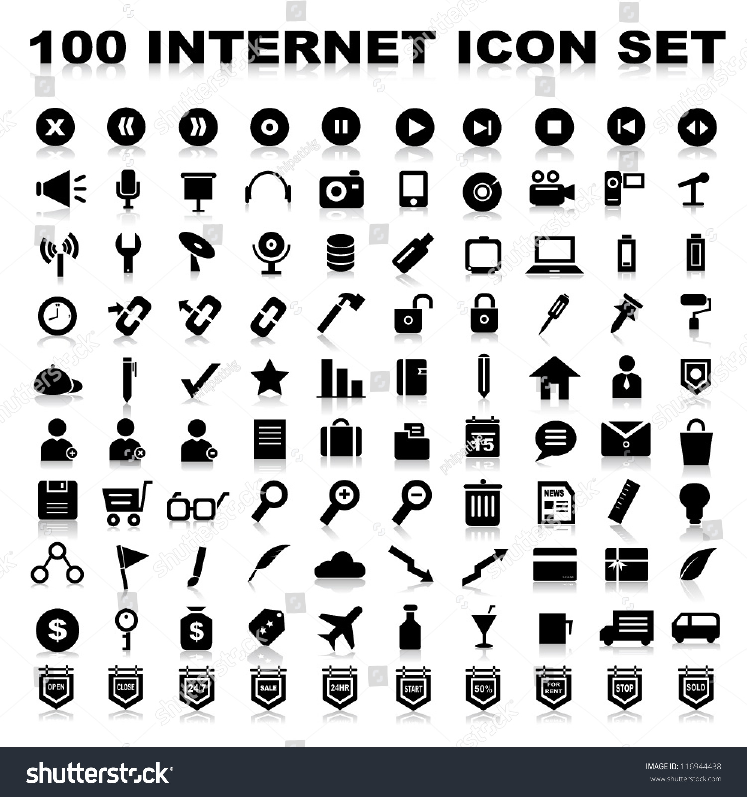 100 Internet Icon Set 100 Web Stock Vector (Royalty Free) 116944438