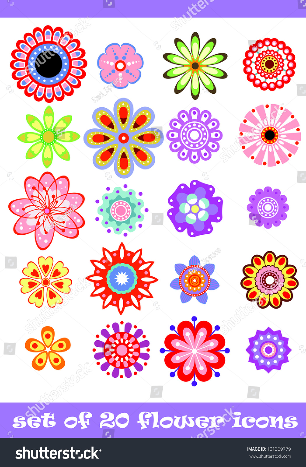 20 Isolated Decorative Colorful Vector Flower Stock Vector (Royalty ...