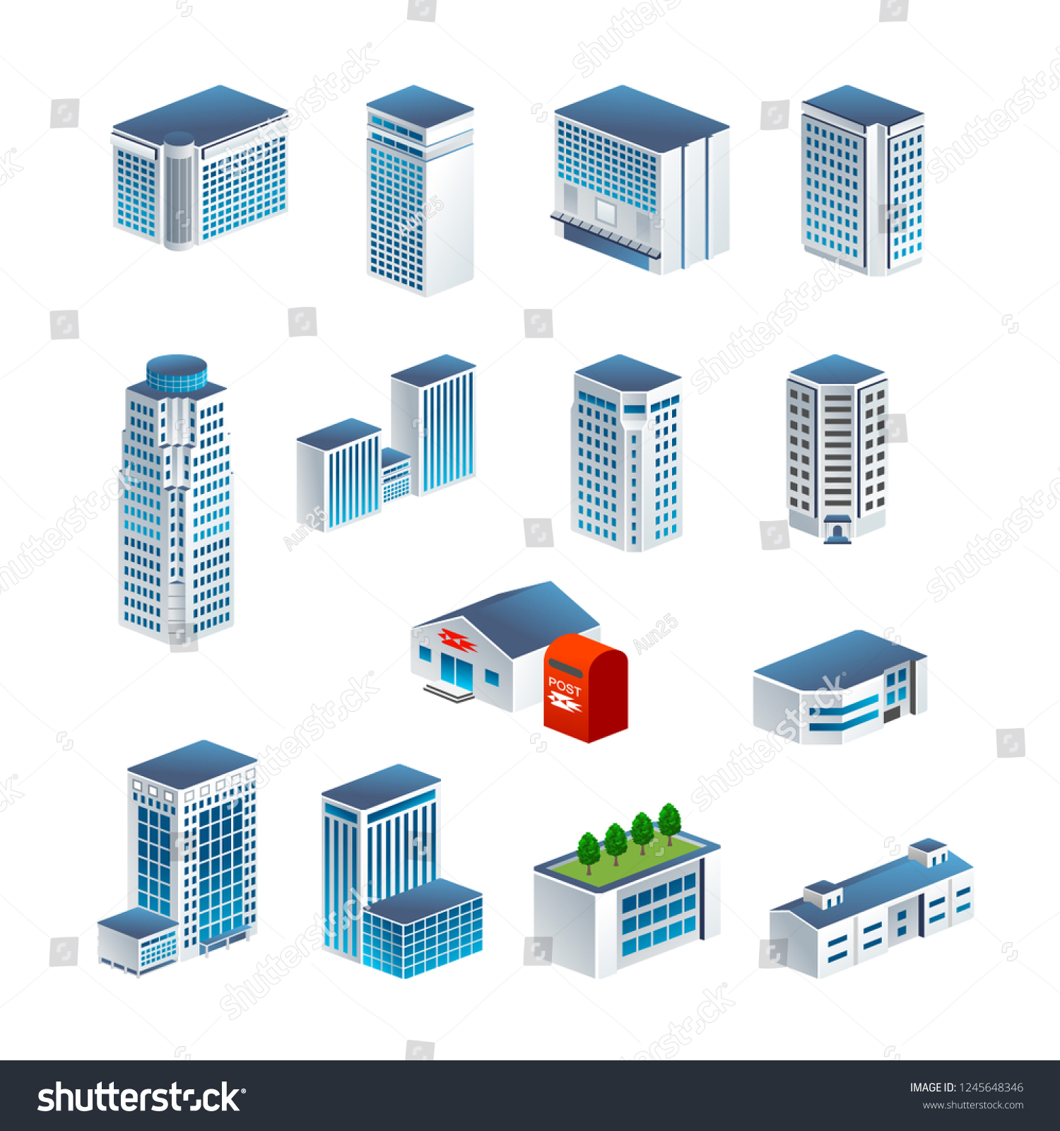 Isometric Icon Set Representing Office Building Stock Vector (Royalty ...