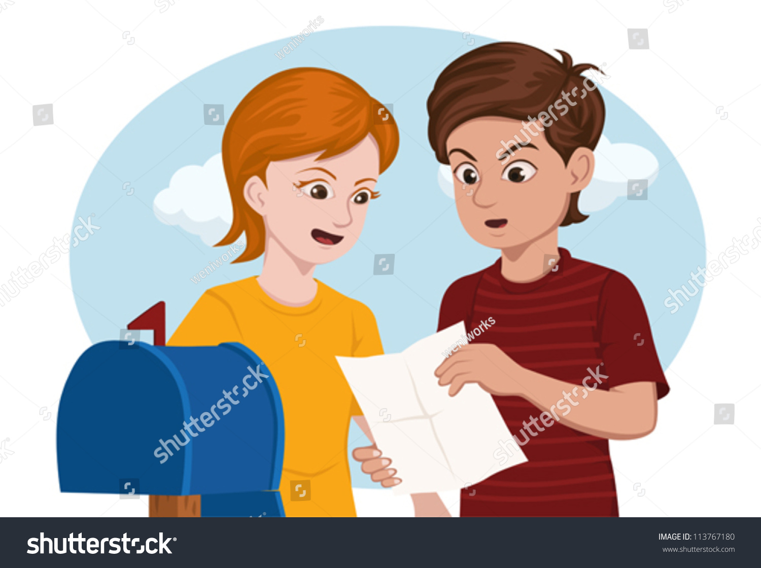 2 Kids Surprised While Reading A Letter Stock Vector Illustration ...