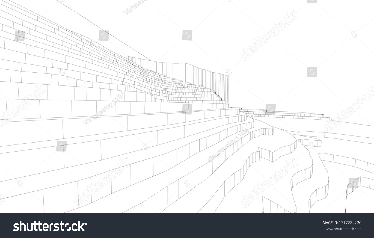 Landscape Wire Perspective 3d Rendering Architectural Stock Vector ...