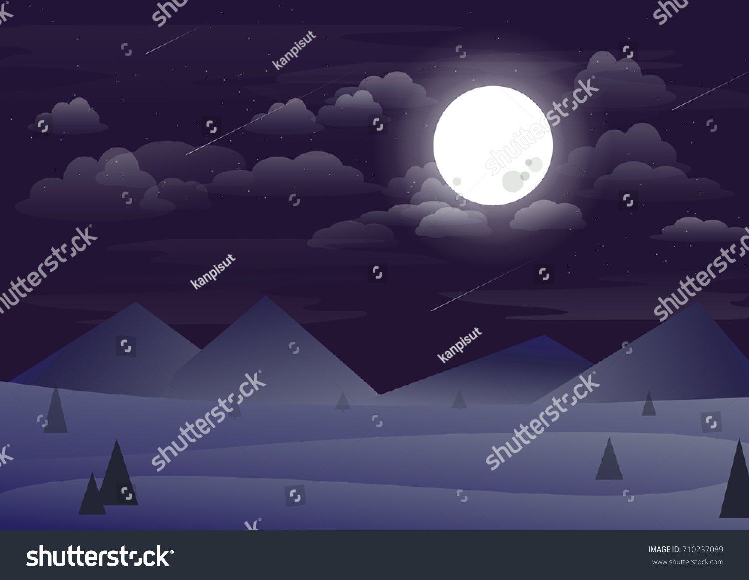 Landscape Night Sky Illustration Flat Design Stock Vector (Royalty Free ...