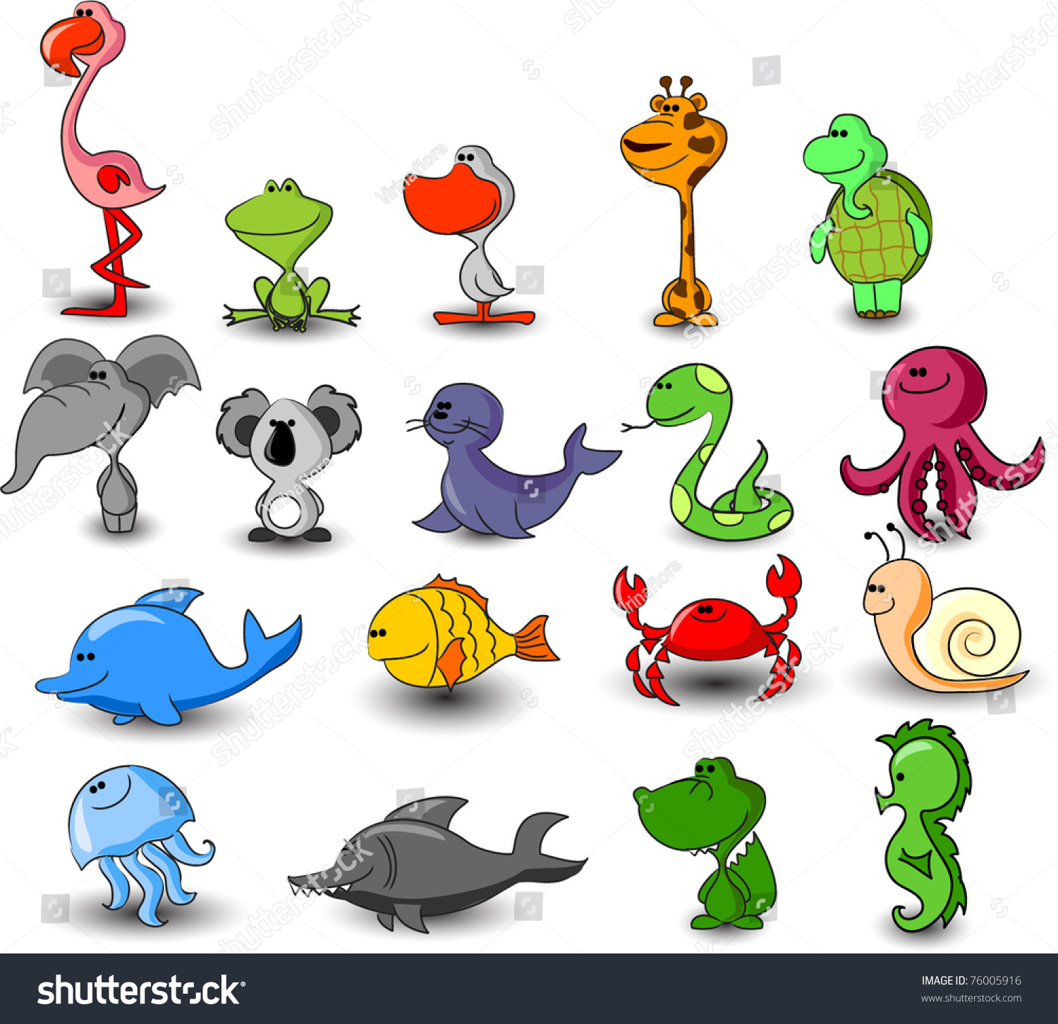 Large Vector Set Different Cute Animals Stock Vector (Royalty Free ...