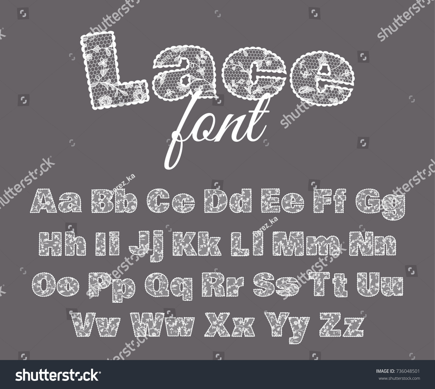 Latin Script Lace Font White Letters Stock Vector (Royalty Free) 736048501