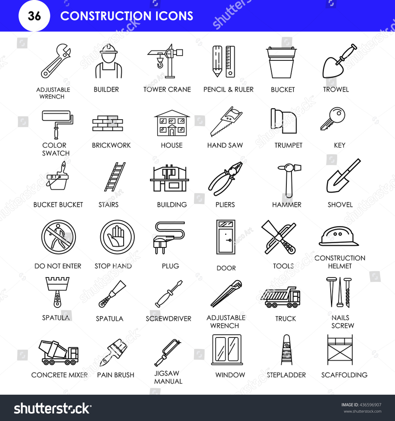 36 Linear Construction Icons Set Vector Stock Vector (Royalty Free ...