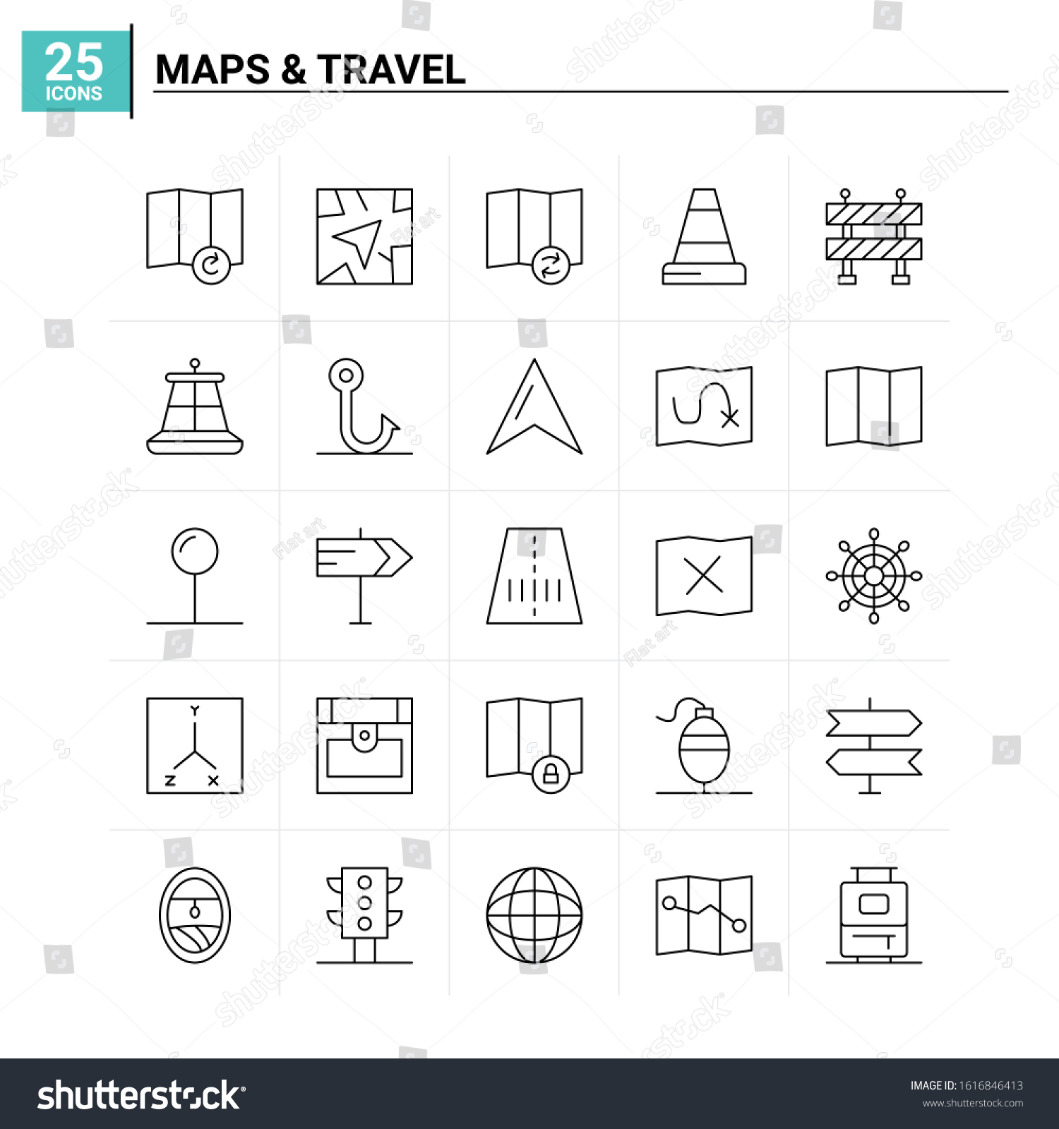 25 Maps Travel Icon Set Vector Stock Vector (Royalty Free) 1616846413
