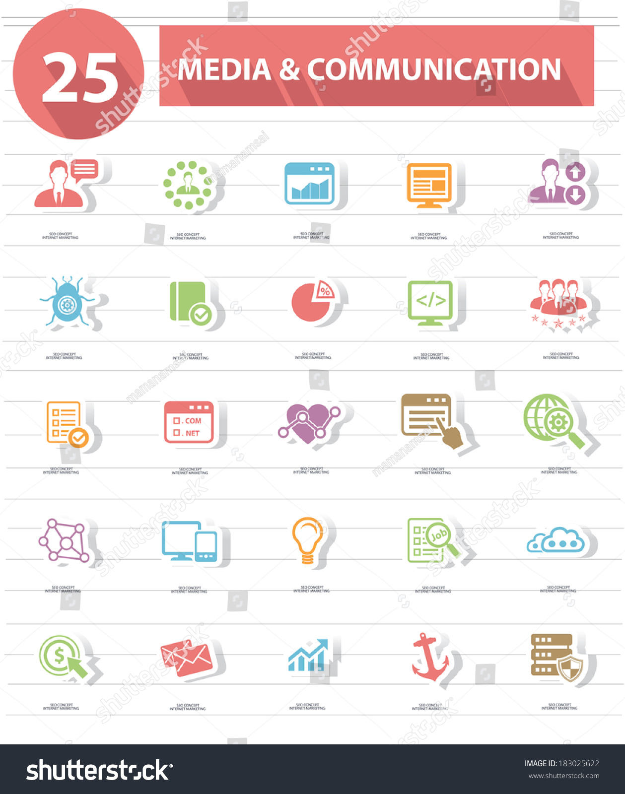 25 Media Communication Iconsvector Stock Vector (Royalty Free) 183025622