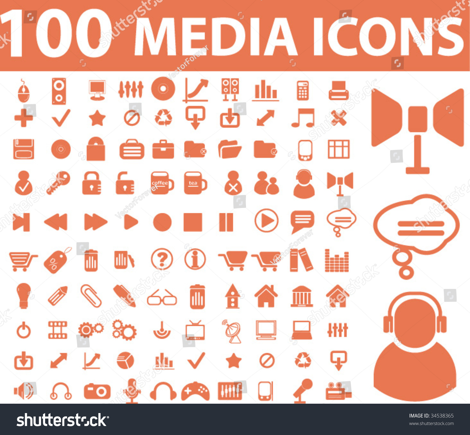100 Media Icons Orange Edition Vector Stock Vector (Royalty Free ...