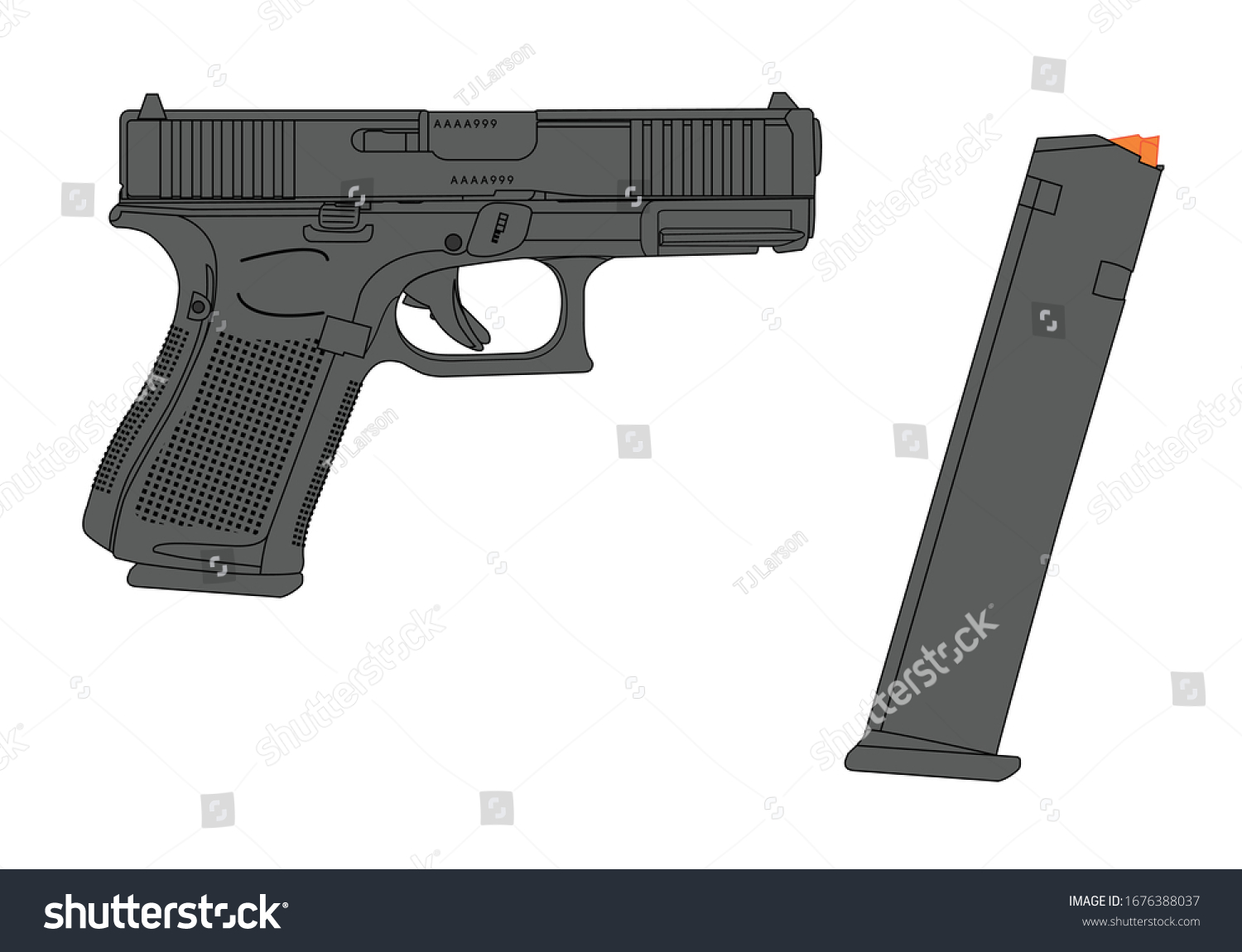 9mm Pistol Vector On Isolated Background: เวกเตอร์สต็อก (ปลอดค่า ...