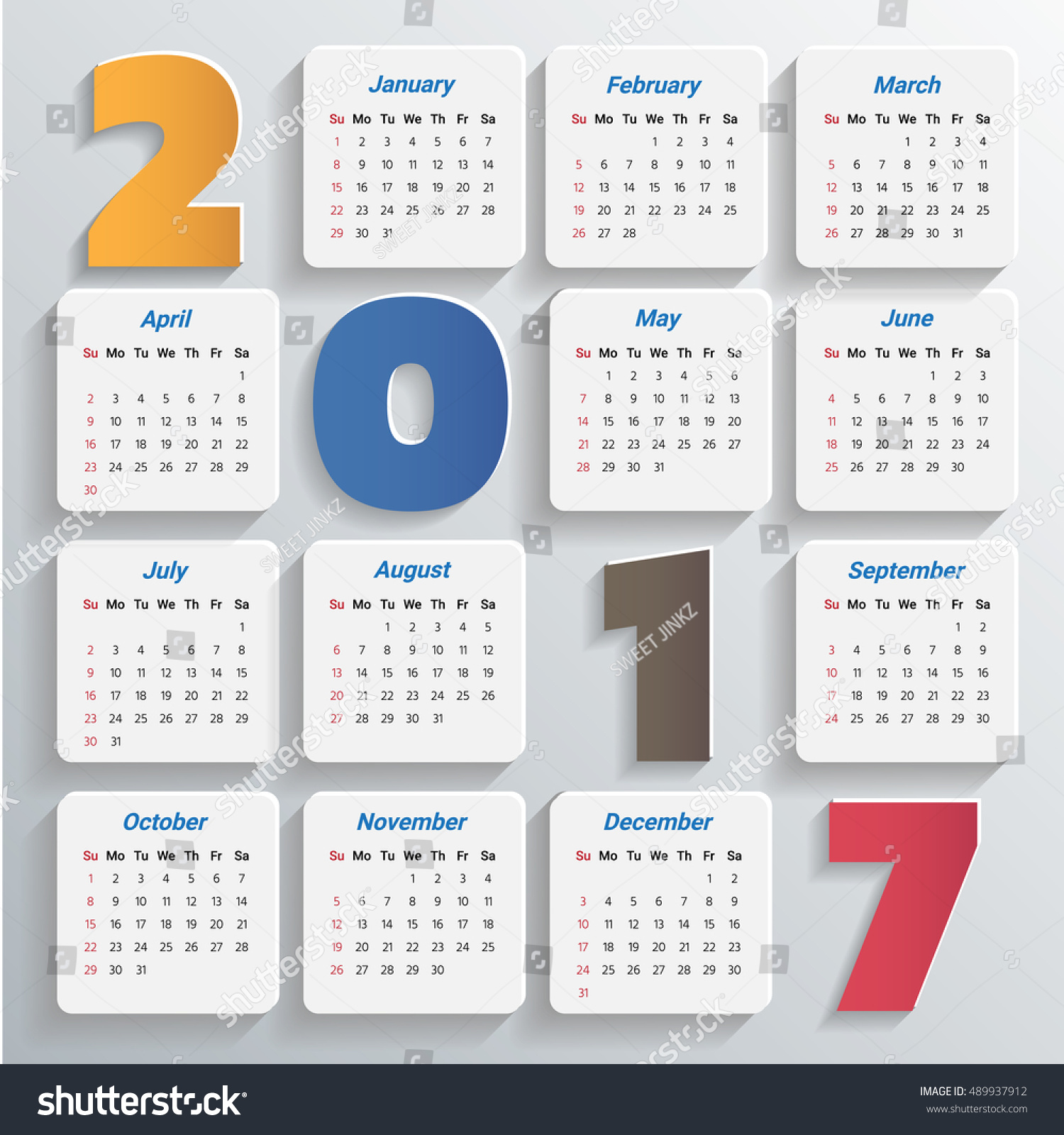 2017 Modern Calendar Template Vectorillustration Stock Vector (Royalty ...