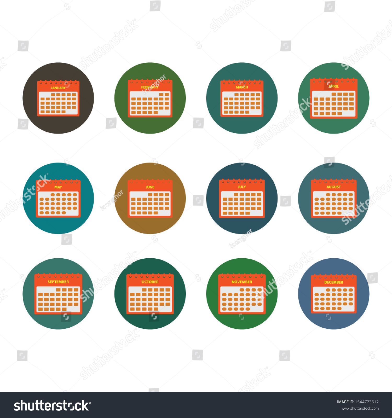 12 Months Calendar Icon Set Button Stock Vector (Royalty Free) 1544723612
