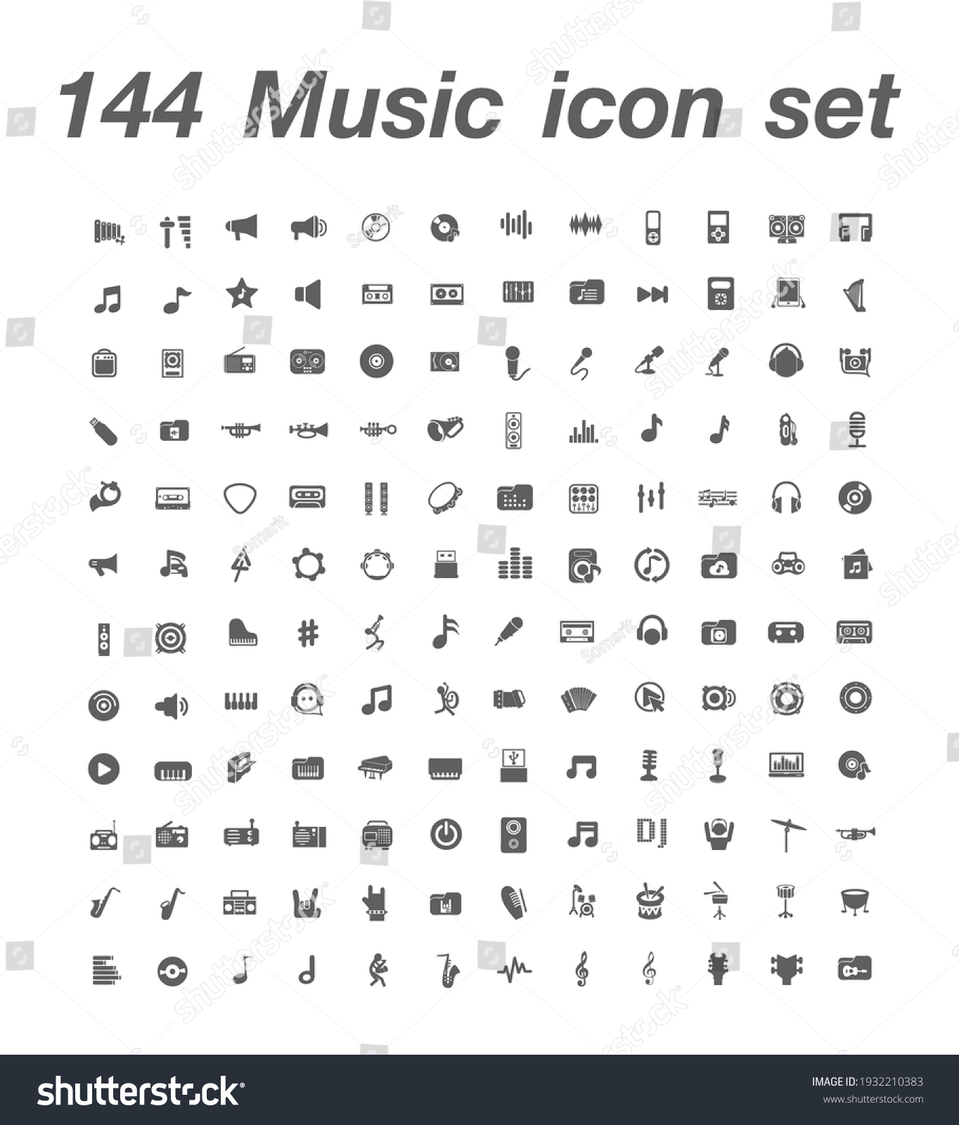 144 Music Icon Set Vector Stock Vector (Royalty Free) 1932210383 ...
