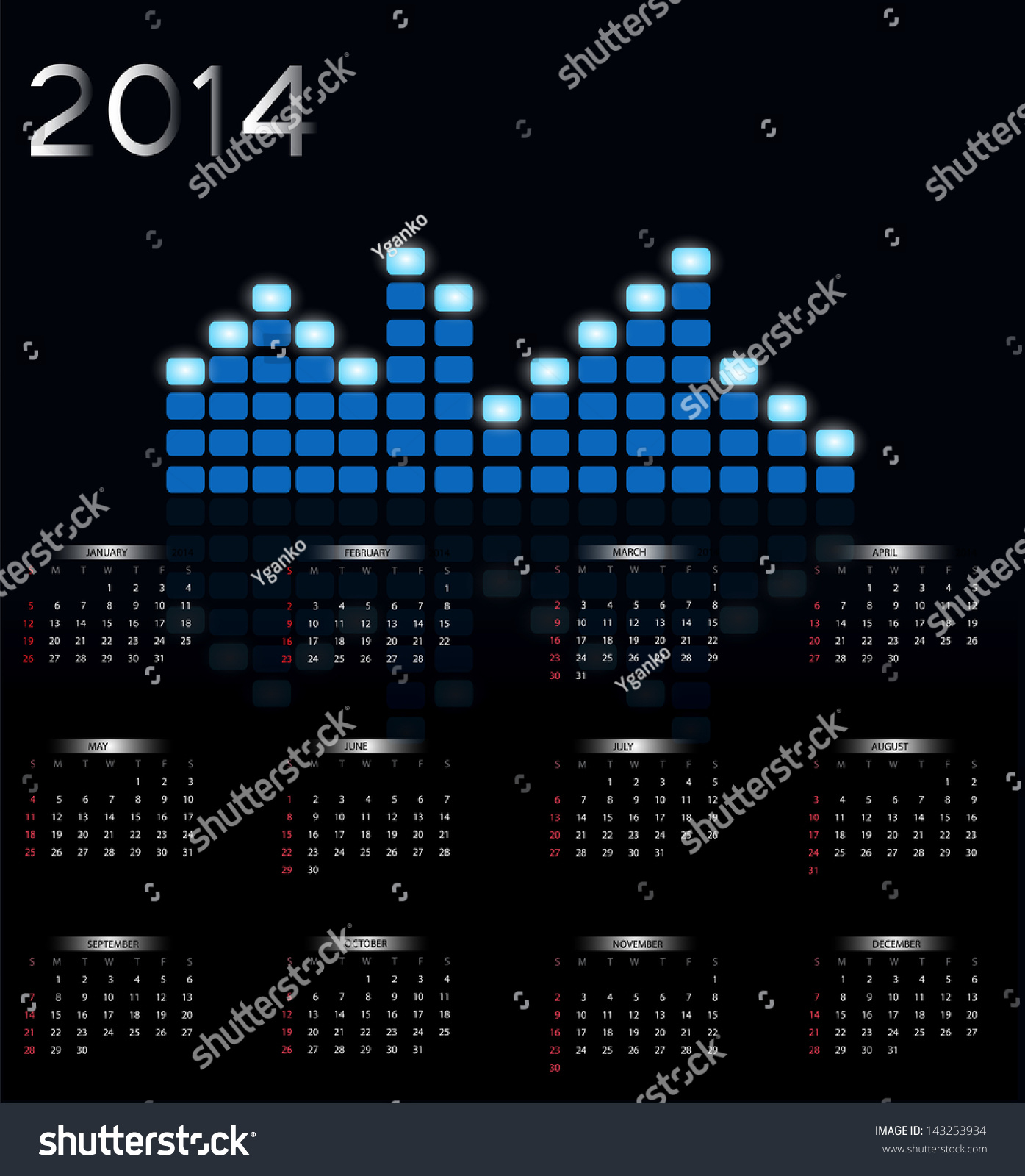2014 New Year Calendar Vector Illustration: เวกเตอร์สต็อก (ปลอดค่า ...