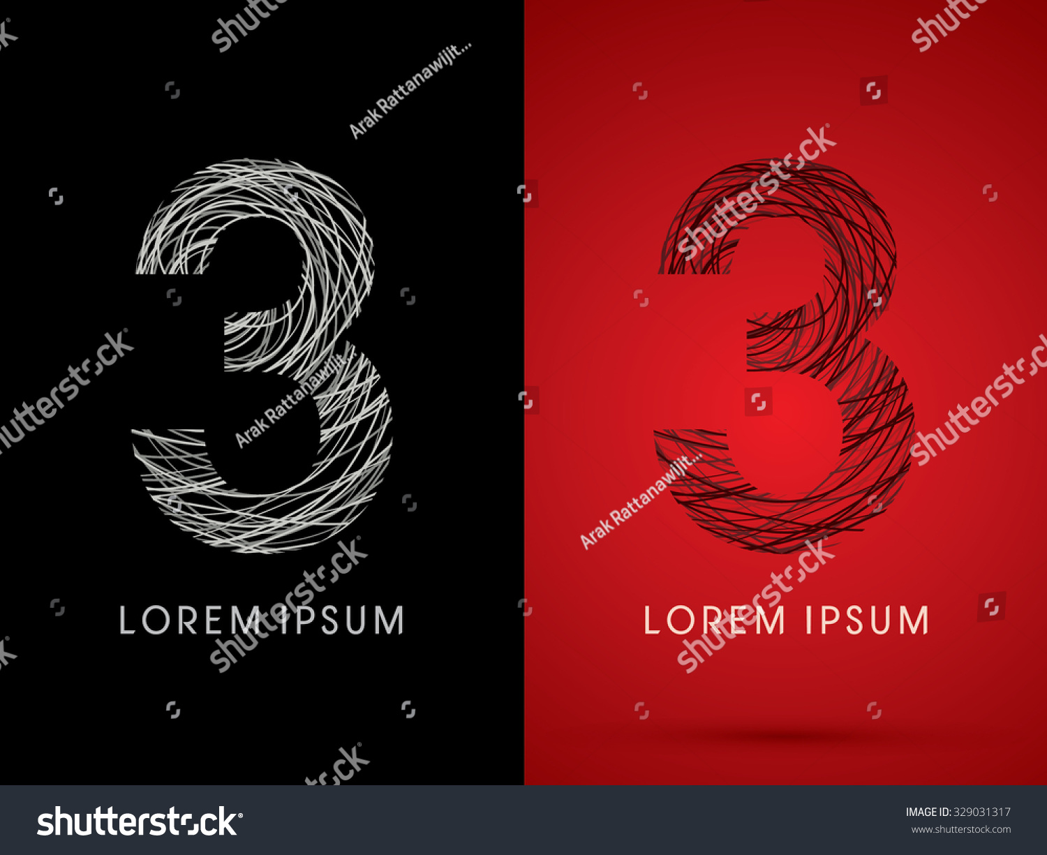 3 Number Font Design Using Confuse: เวกเตอร์สต็อก (ปลอดค่าลิขสิทธิ์ ...