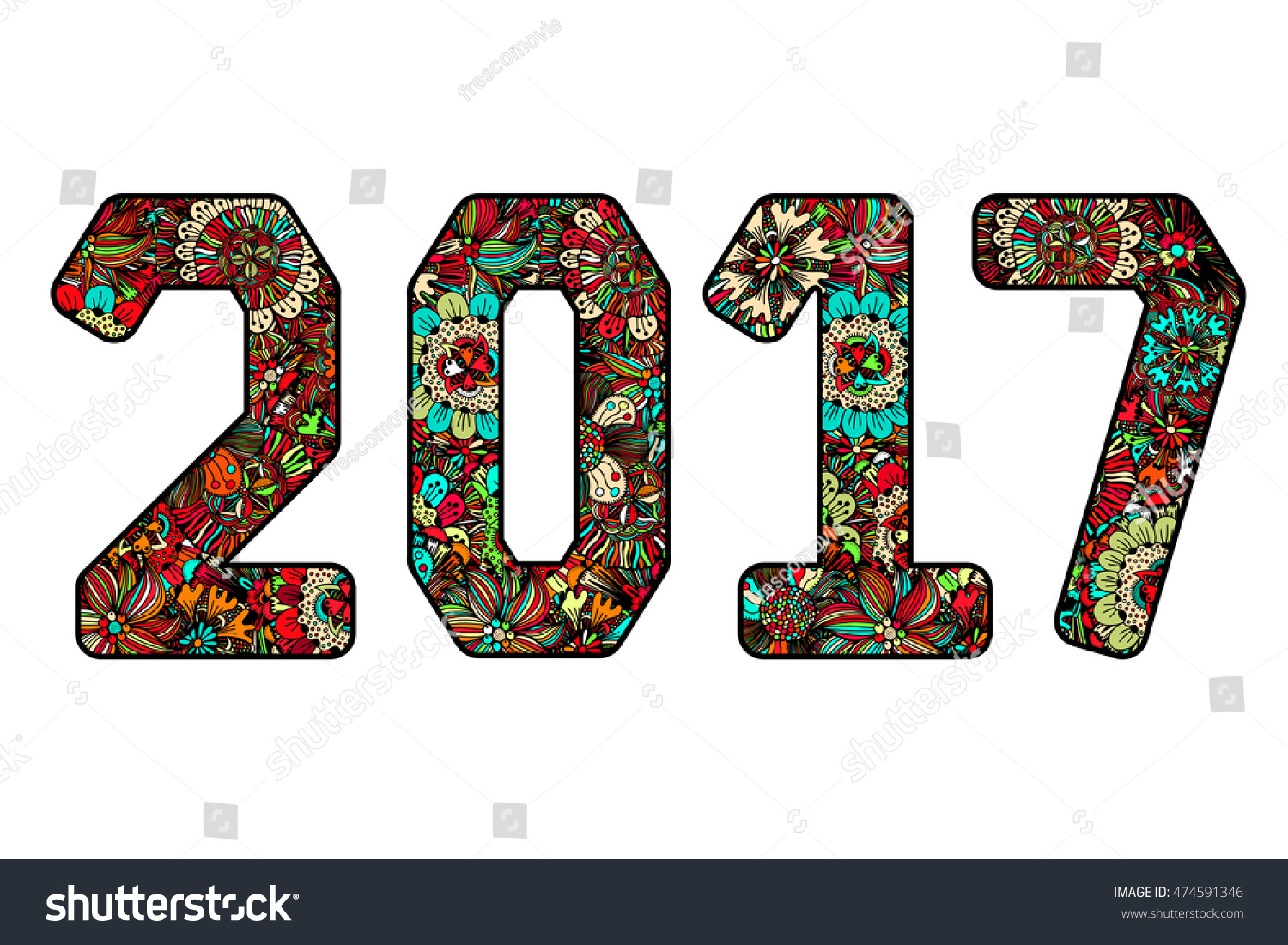 2017 Number Vector Illustration Zentangle: vector de stock (libre de ...