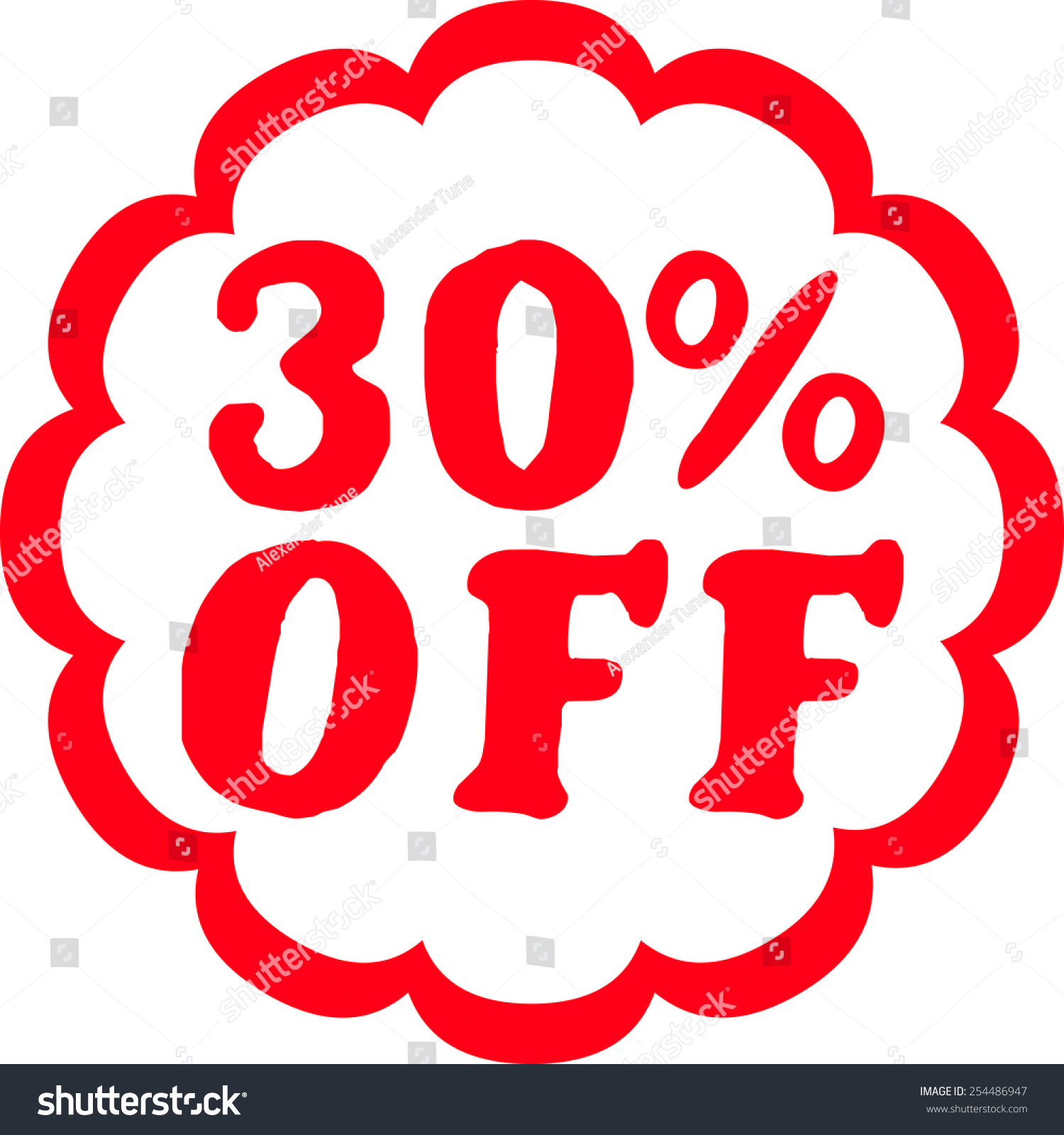30 Off Red Sticker On White Stock Vector (Royalty Free) 254486947 ...