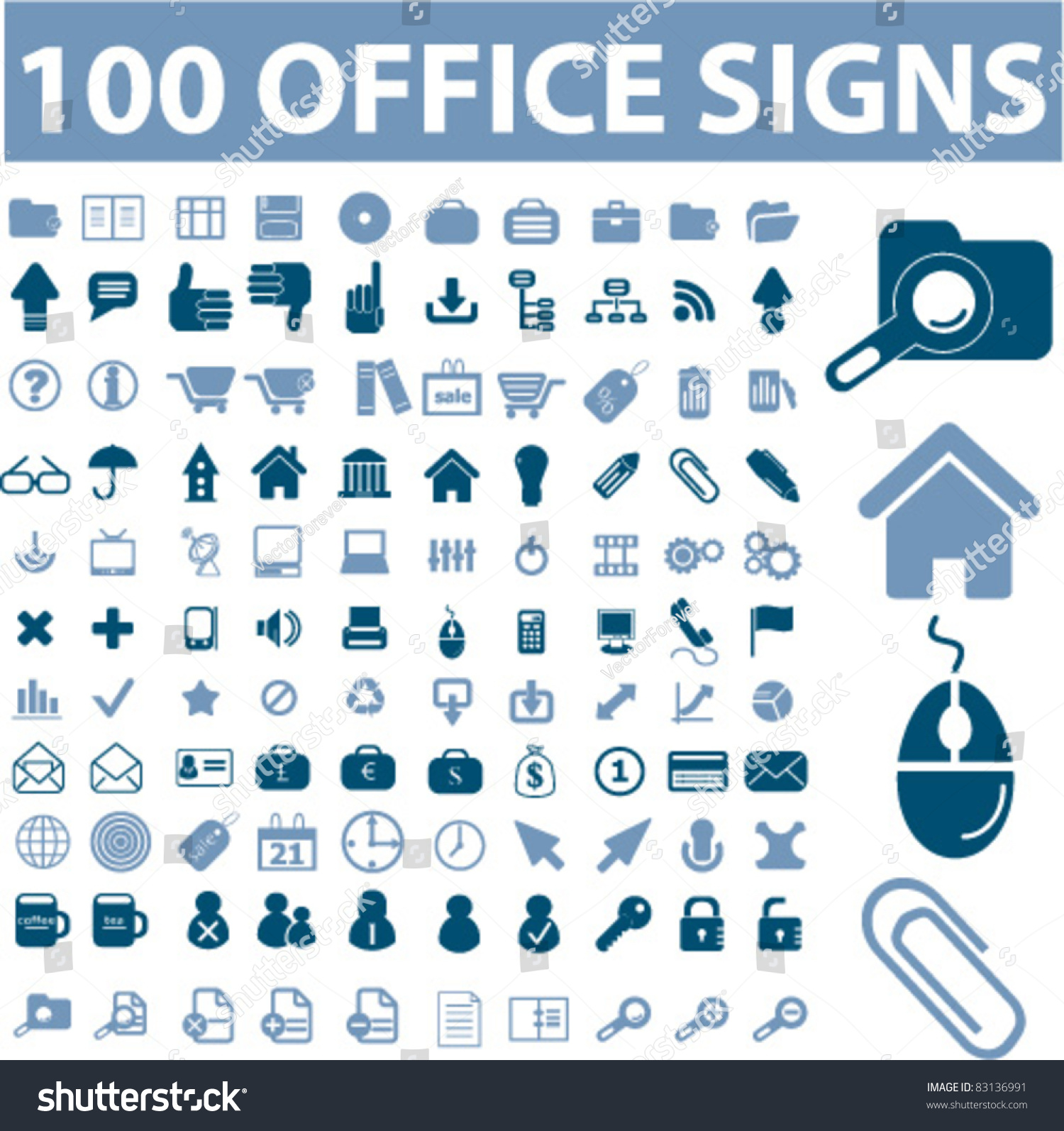 100 Office Icons Signs Vector Illustrations Stock Vector (Royalty Free ...