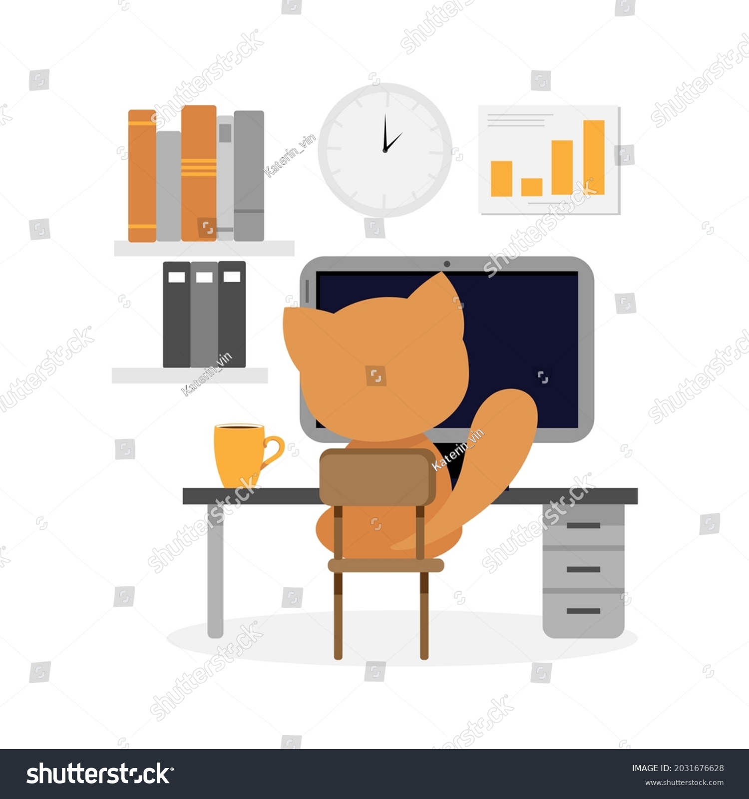 Office Working Cat On White Background Stock Vector (Royalty Free ...