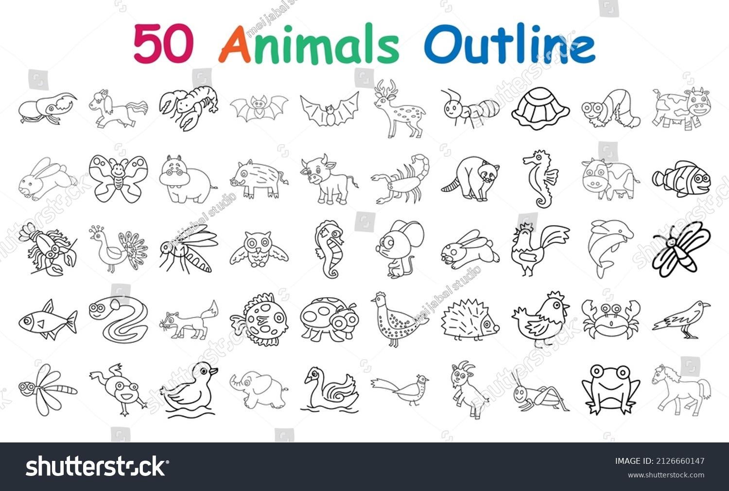50 Outline Animals Vector Ready Coloring Stock Vector (Royalty Free ...
