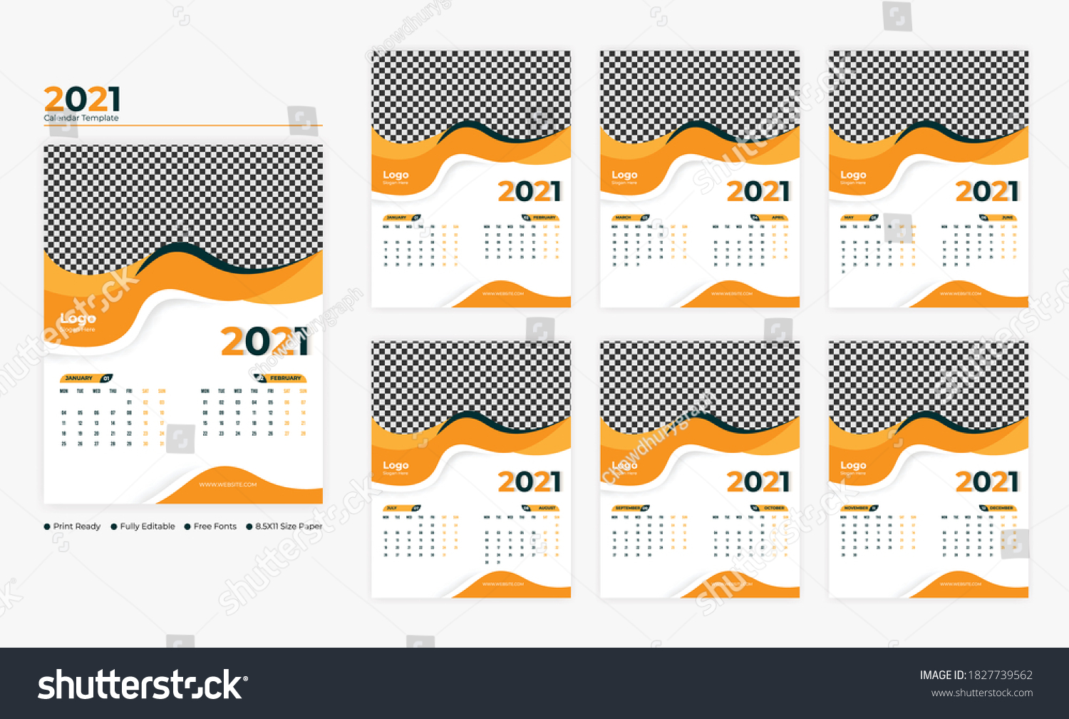 2021 6 Page Wall Calendar Design Stock Vector (Royalty Free) 1827739562 ...