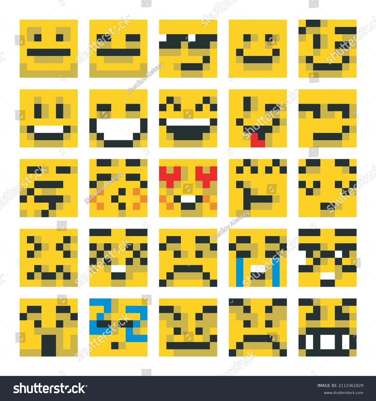 25 Pixel Emojis Set 8x8 Stock Vector (Royalty Free) 2112361829