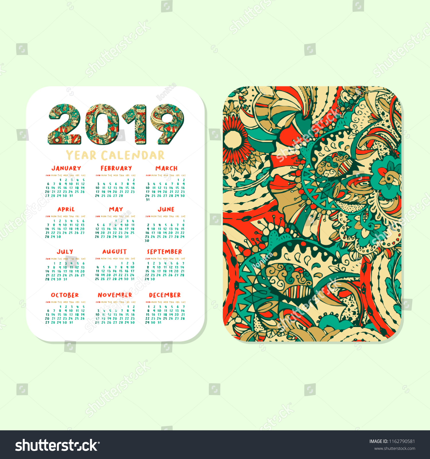 2019 Pocket Calendar Basic Grid Vector Stock Vector (Royalty Free ...
