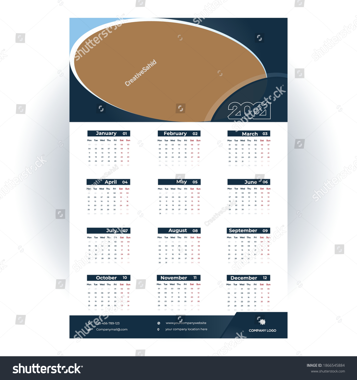2021 Poster Calendar Design Vector Templates Stock Vector (Royalty Free ...