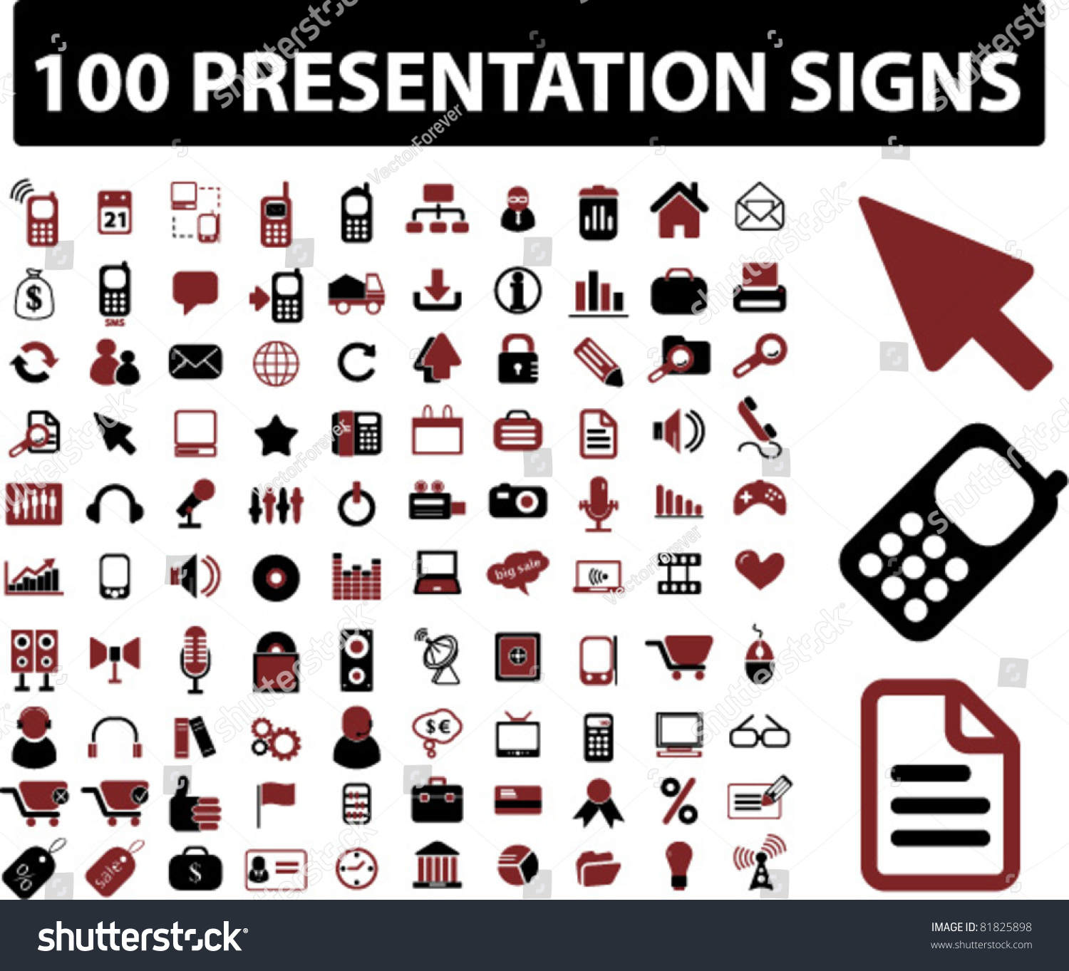 100 Presentation Icons Signs Vector Illustrations Stock Vector (Royalty ...