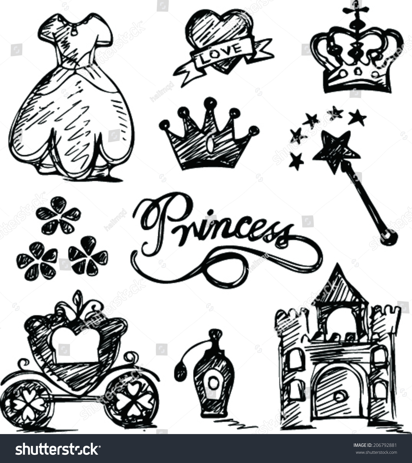 Princess Doodle Icon Vector Illustration Stock Vector 206792881 ...