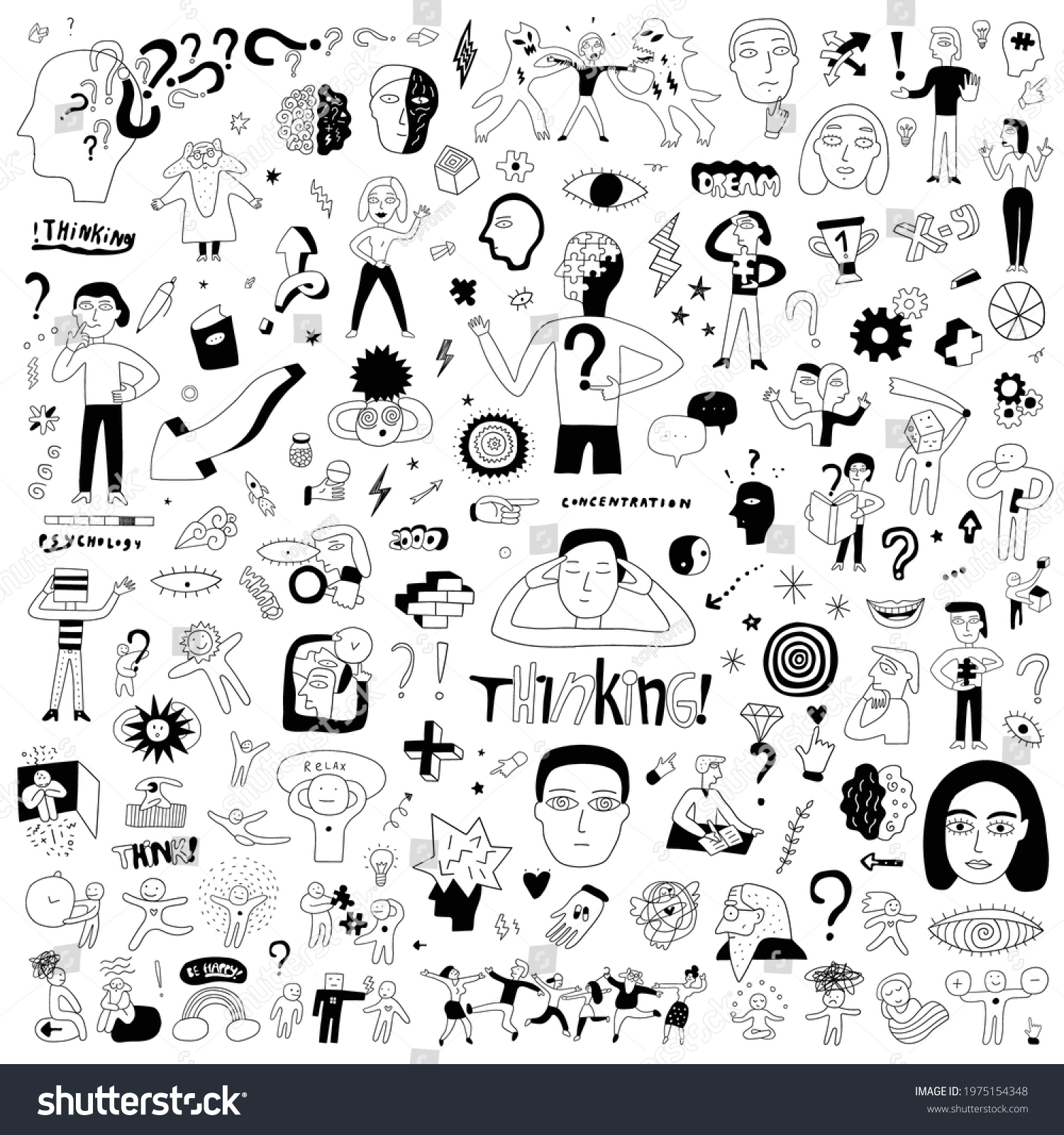 Psychology Thinking Doodle Set Background Stock Vector (Royalty Free ...