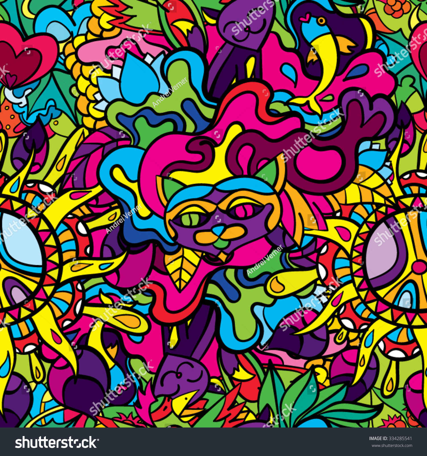 60 S Hippie Psychedelic Art Seamless Pattern Stock Vector (Royalty Free ...