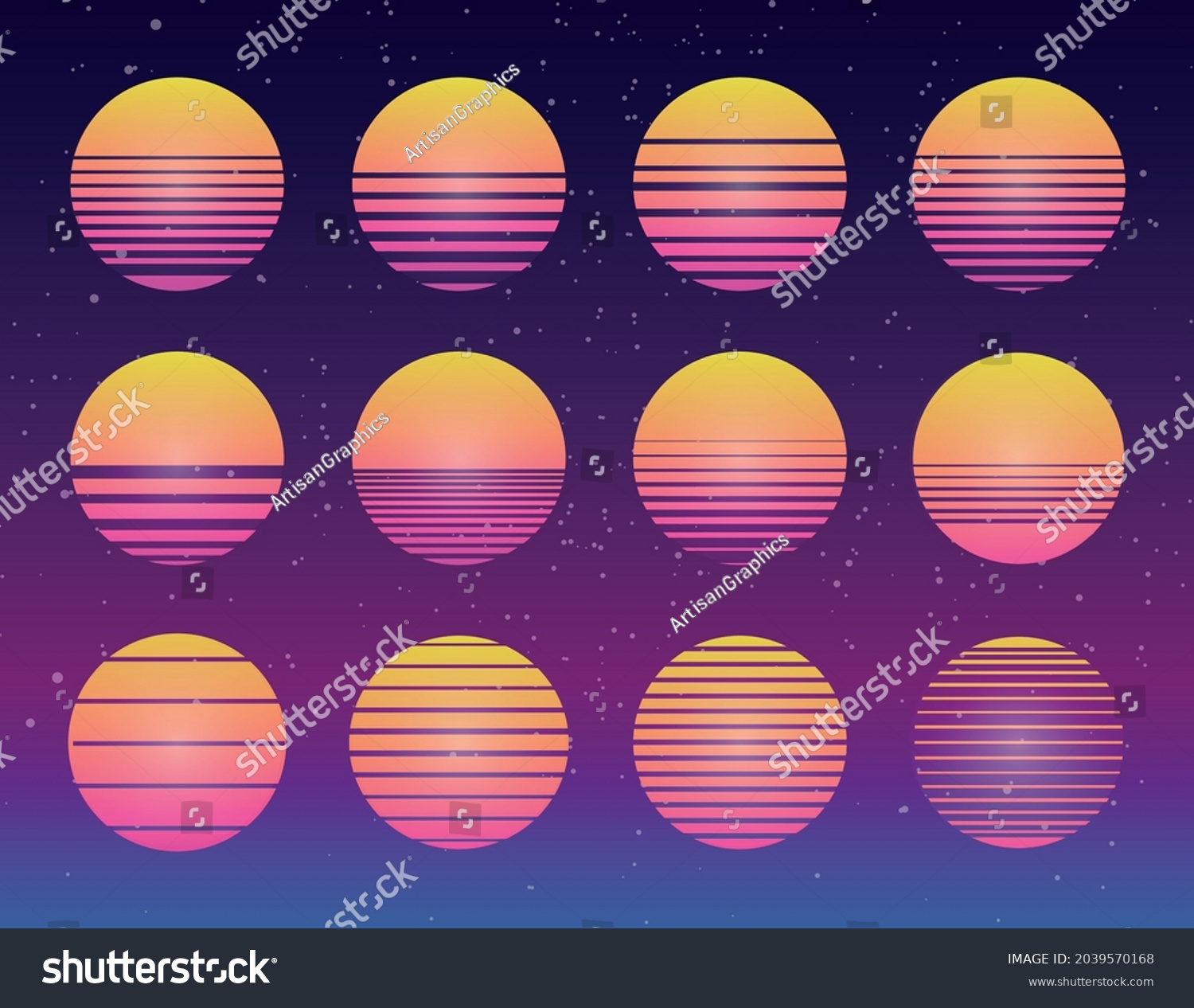80s Synthwave Retro Sunset Collection Stock Vector (Royalty Free ...