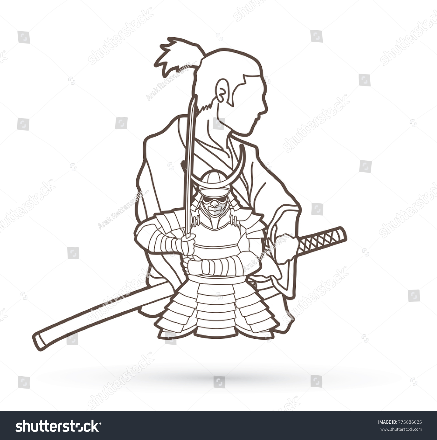 2 Samurai Composition Cartoon Outline Graphic Stock Vector 775686625 ...