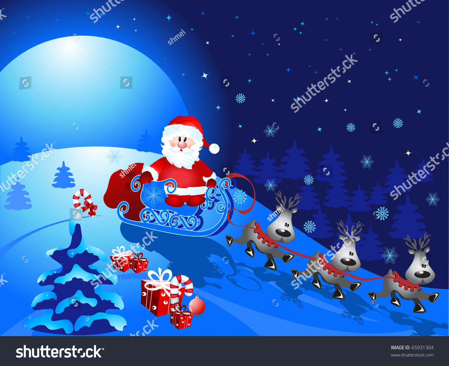 Santa Claus Sledge Vector Illustration Stock Vector (Royalty Free) 65931304