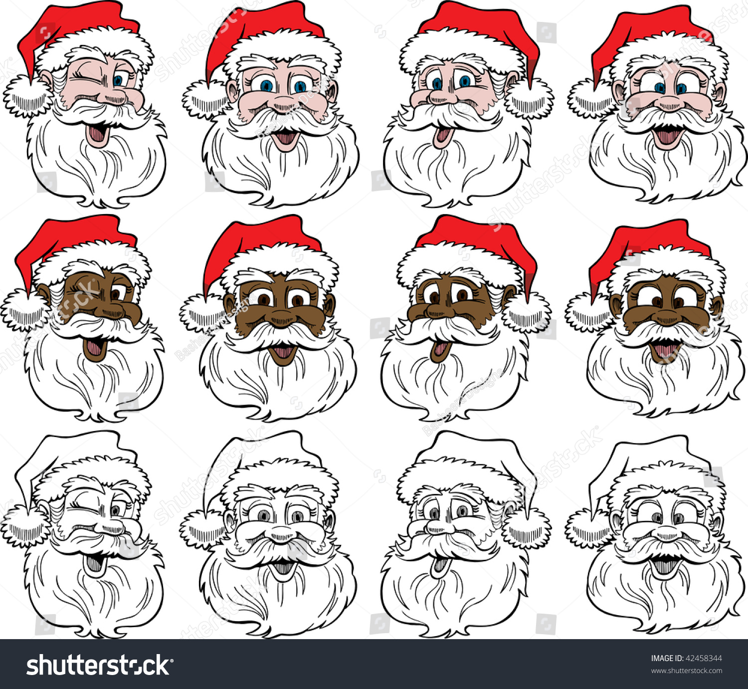 12 Santa Faces Vector Illustration Stock Vector (Royalty Free) 42458344