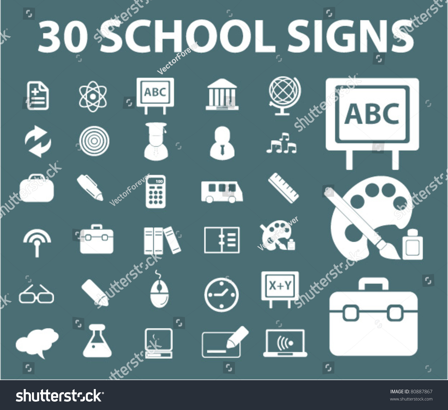 30 signos escolares, iconos, vector: vector de stock (libre de regalías ...
