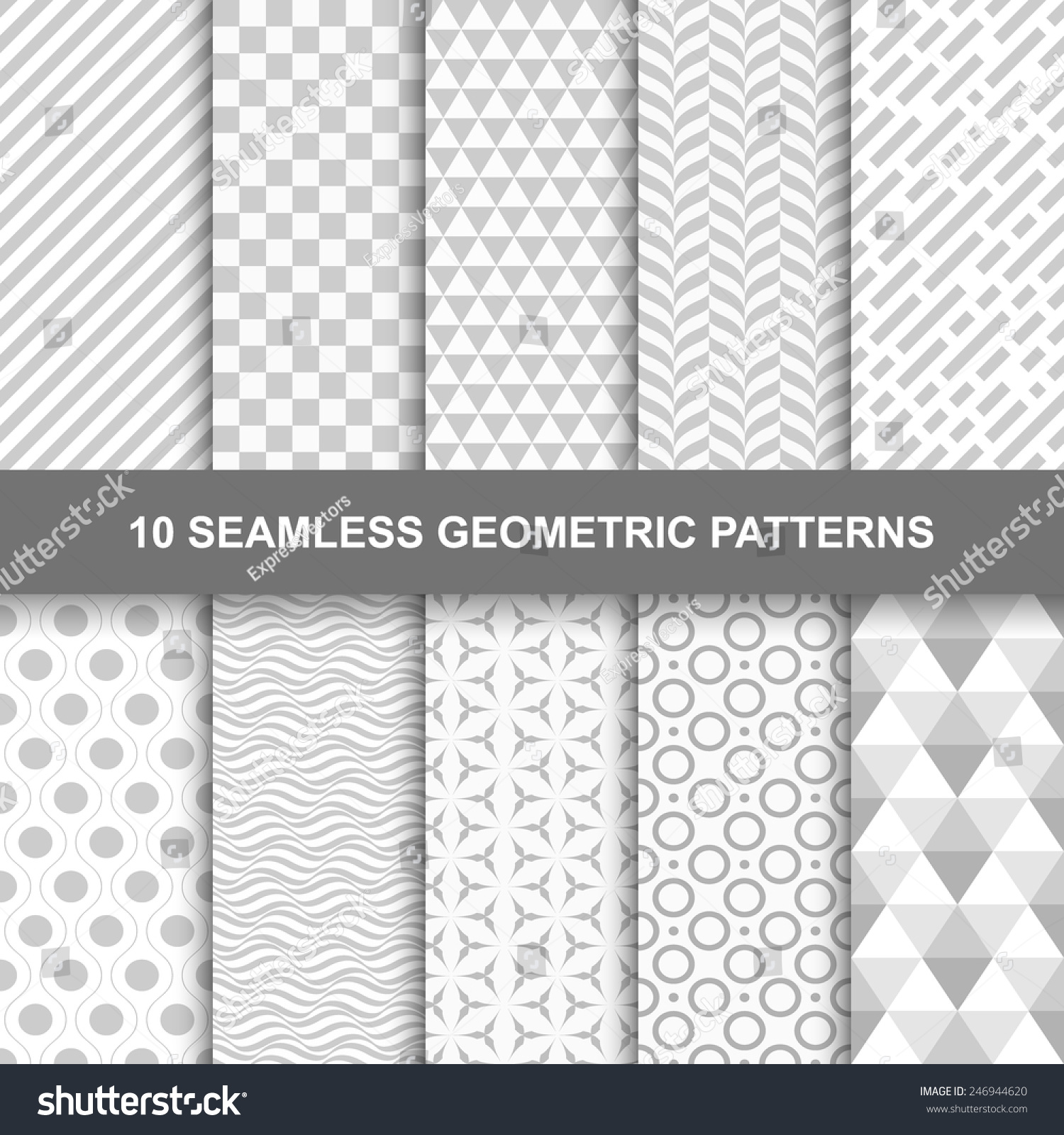 10 Seamless Geometric Patterns Grey White Stock Vector (Royalty Free ...