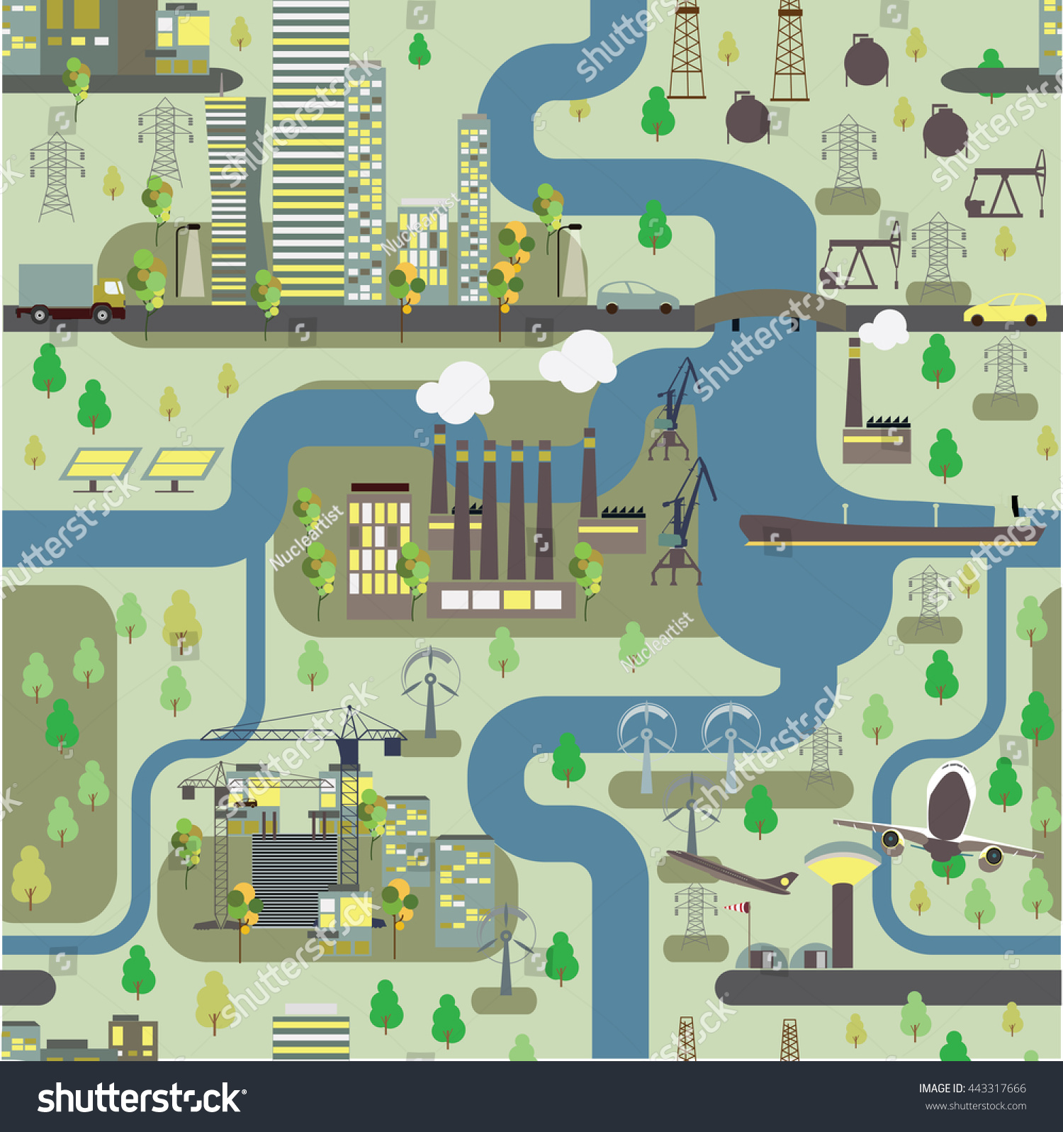 Seamless Pattern Map City Infrastructure Vector Stock Vector (Royalty ...