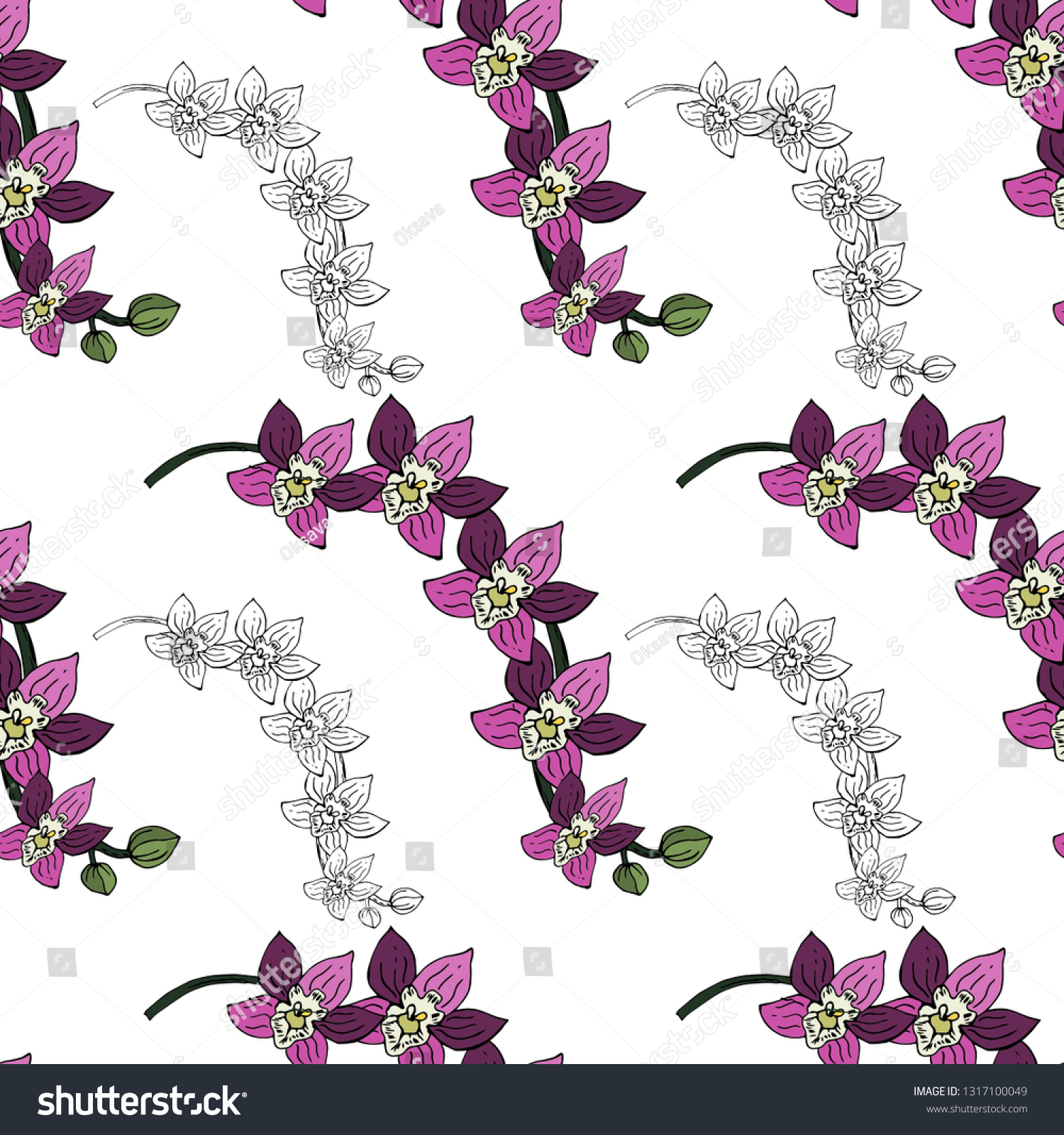 Seamless Pattern Orchids Vector Illustration Stock Vector (Royalty Free ...