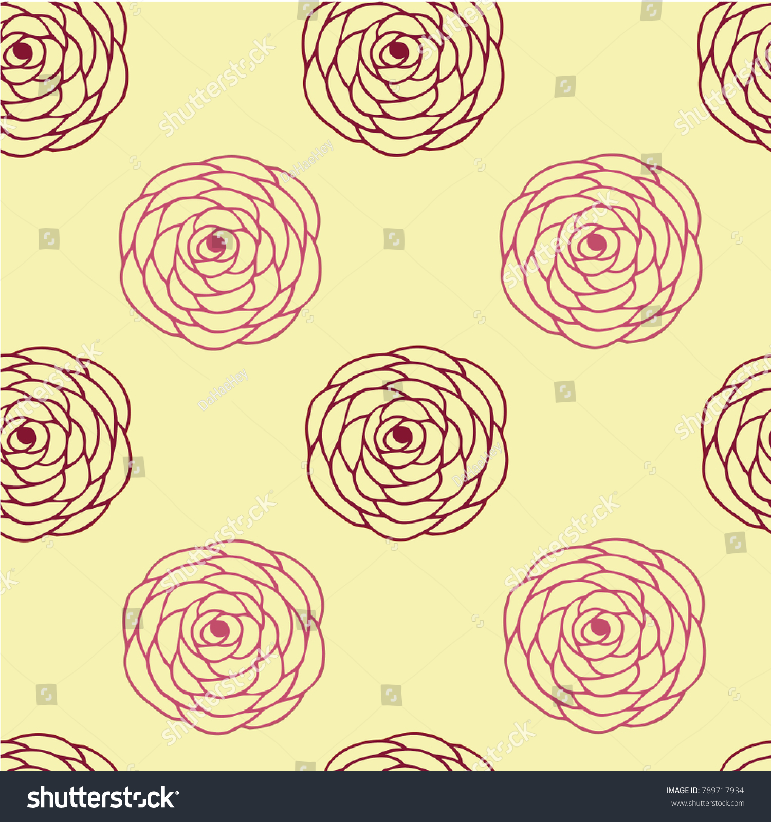 Seamless Pattern Outline Roses Vector Illustration Stock Vector ...