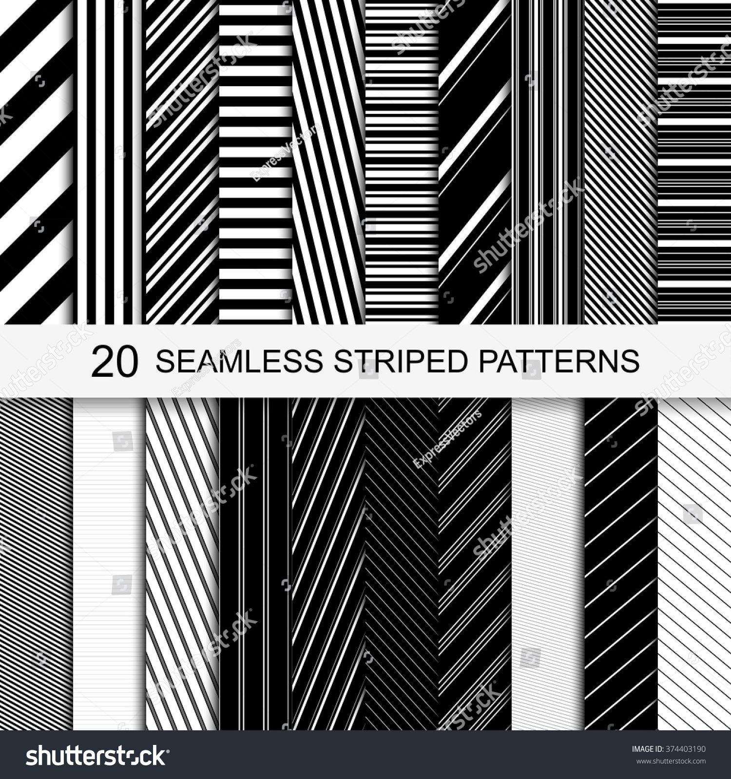 20 Seamless Striped Patterns Black White Stock Vector (Royalty Free ...