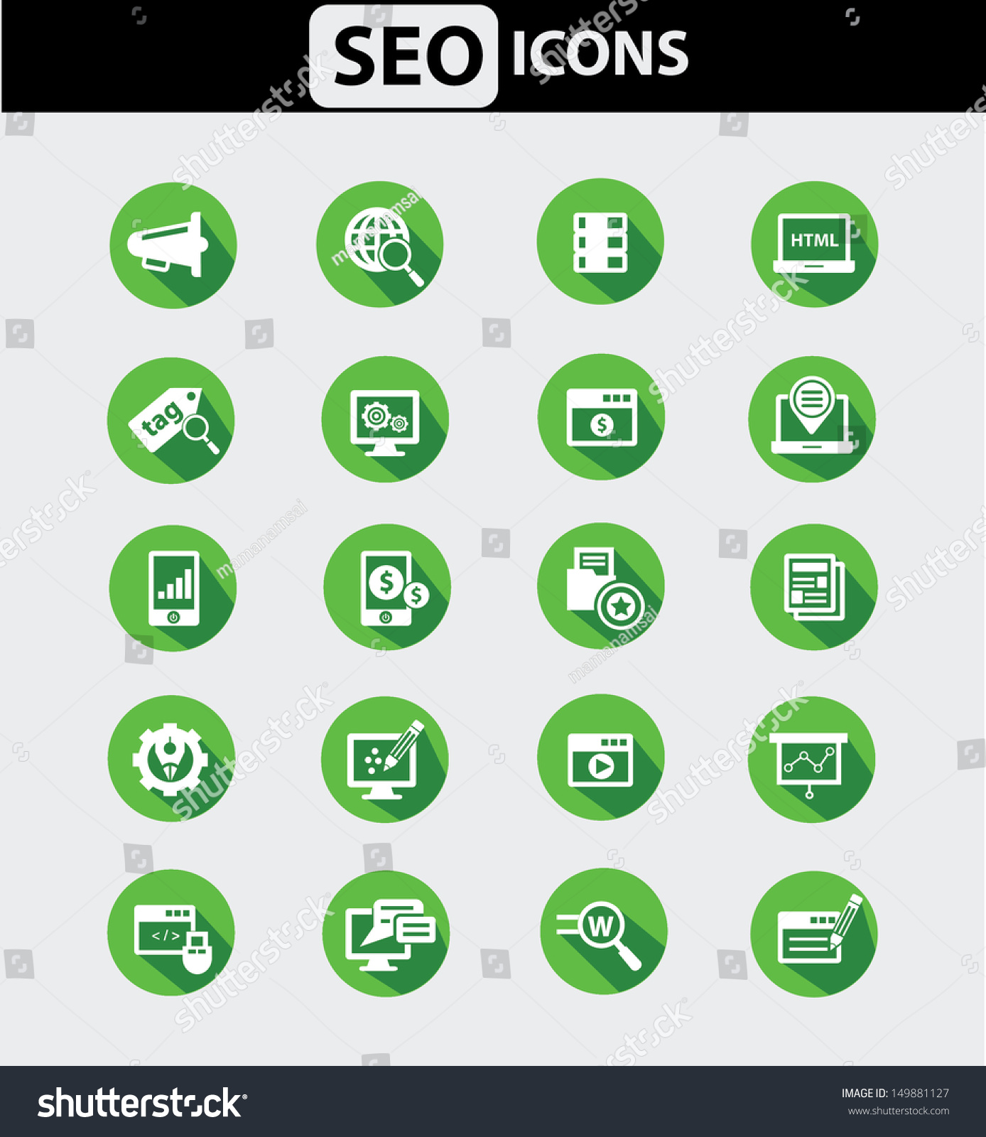 20 Seo Web Management Iconsgreen Versionvector Stock Vector (Royalty ...