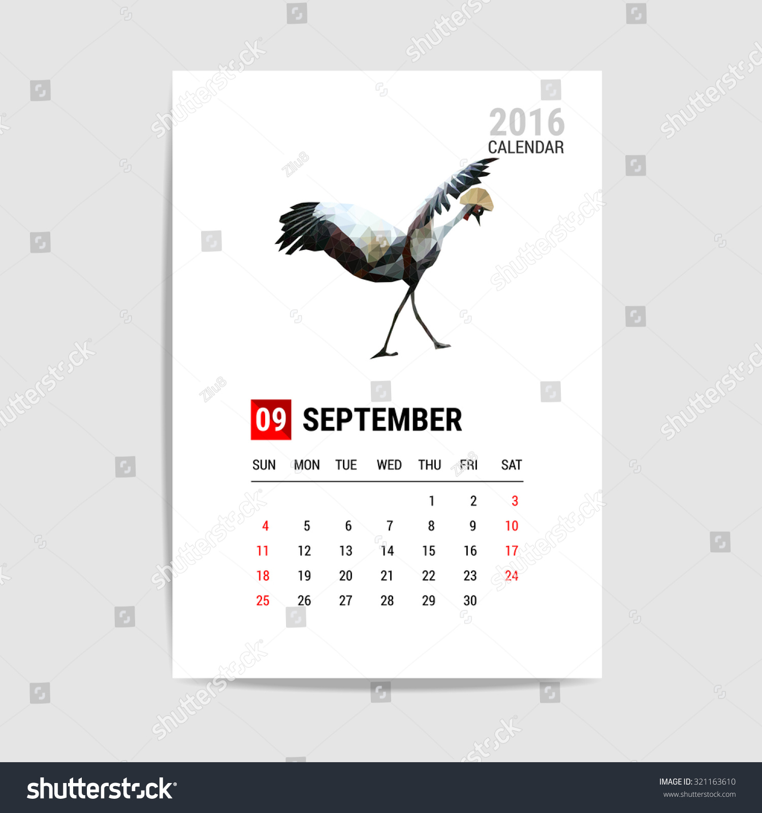 2016 September Calendar Flamingo Polygon Vector Stock Vector (Royalty ...