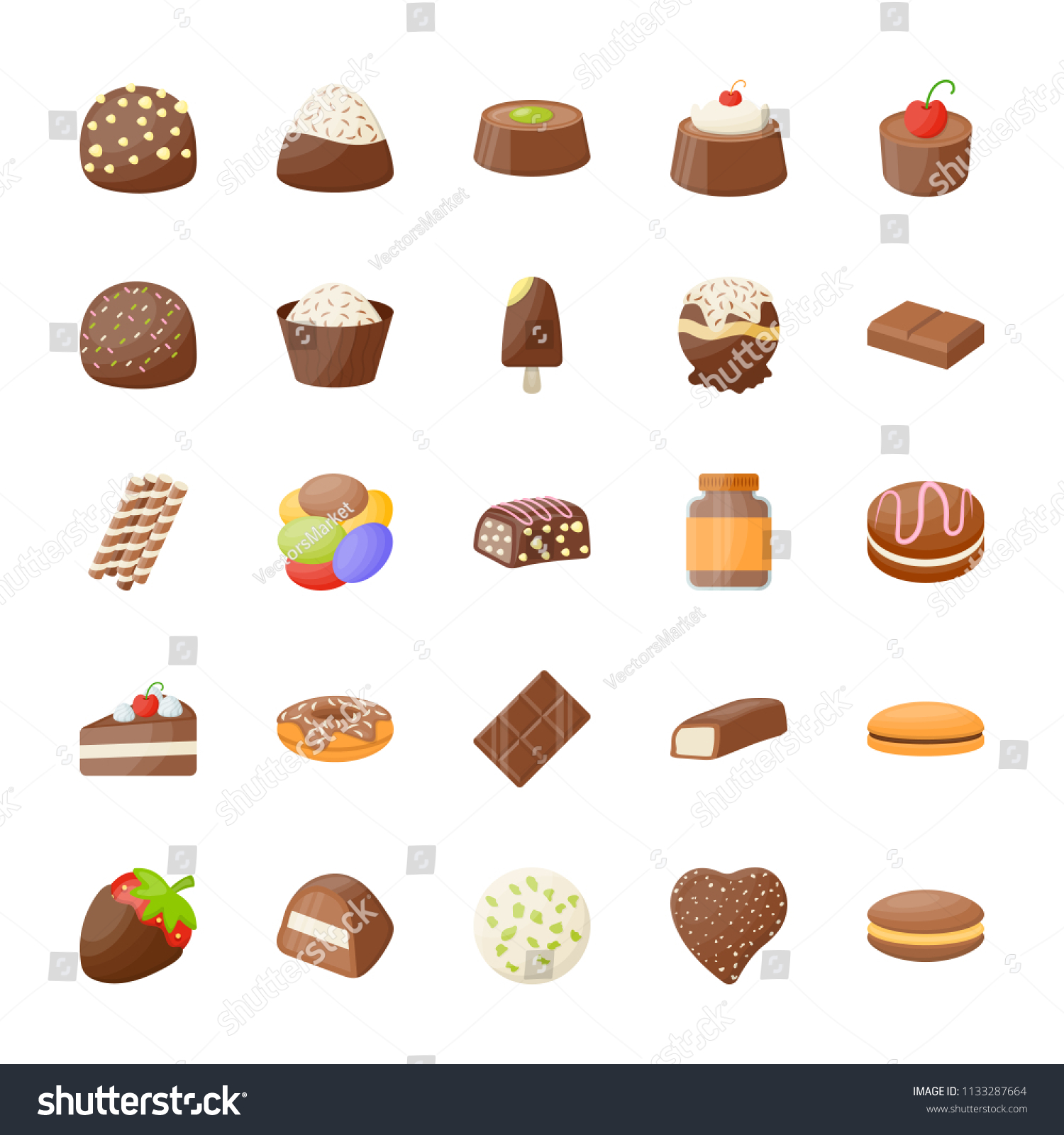 Set Assorted Chocolates Vector Icons Stock Vector (Royalty Free) 1133287664