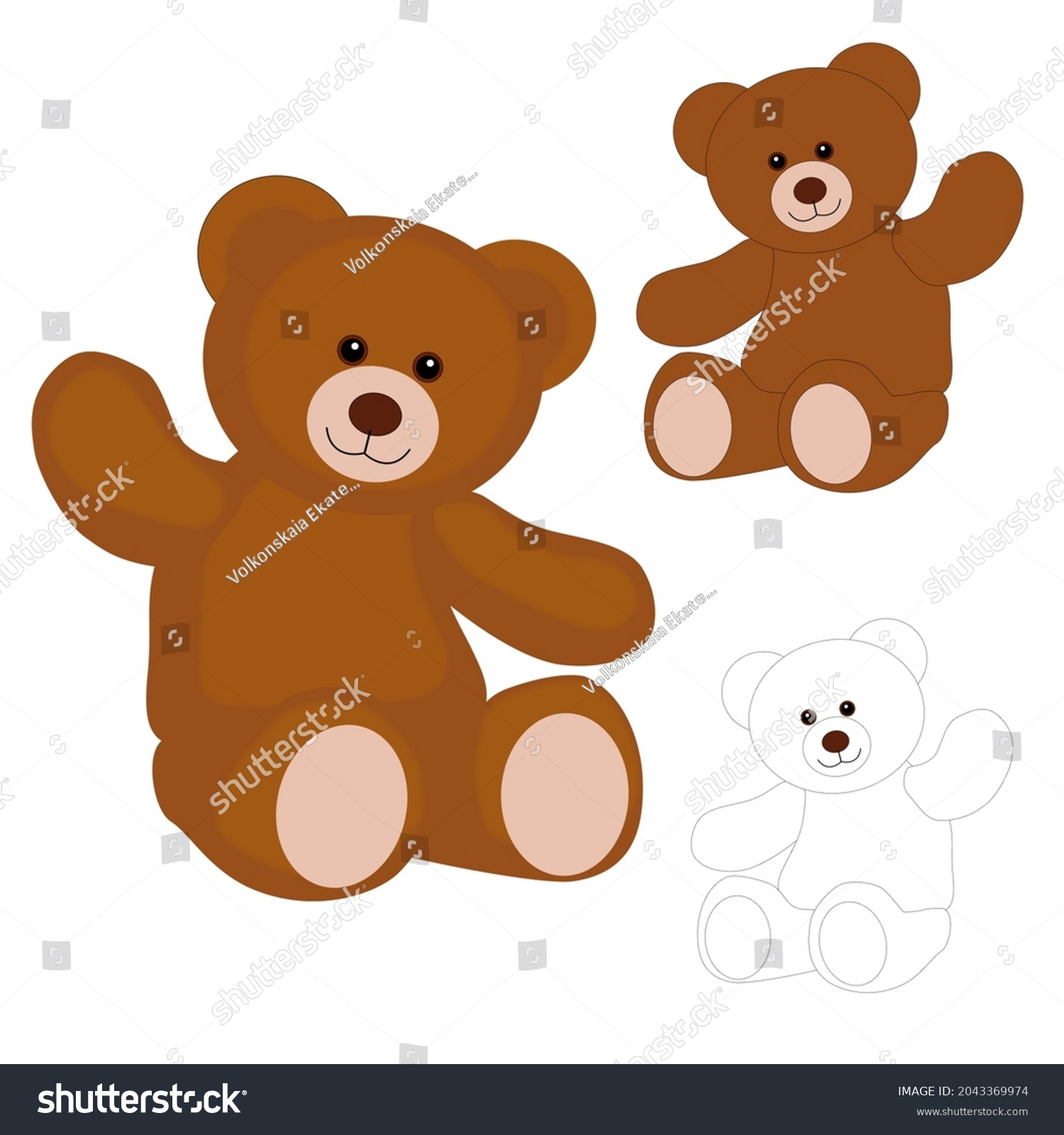 Set Cute Cartoon Brown Teddy Bear Stock Vector Royalty Free