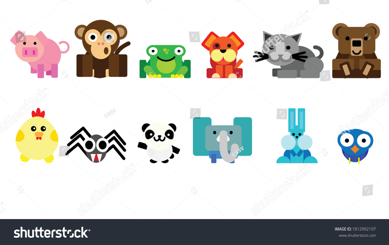 Set Cartoon Animals Vector Stock Vector (Royalty Free) 1812992197 ...