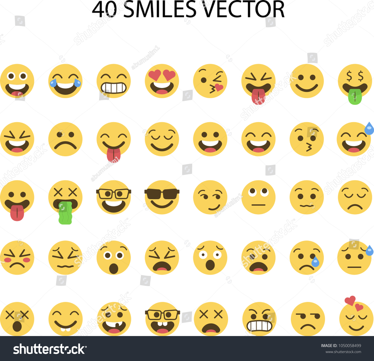 40 Smiles Emoji Vector Illustrator: vector de stock (libre de regalías ...