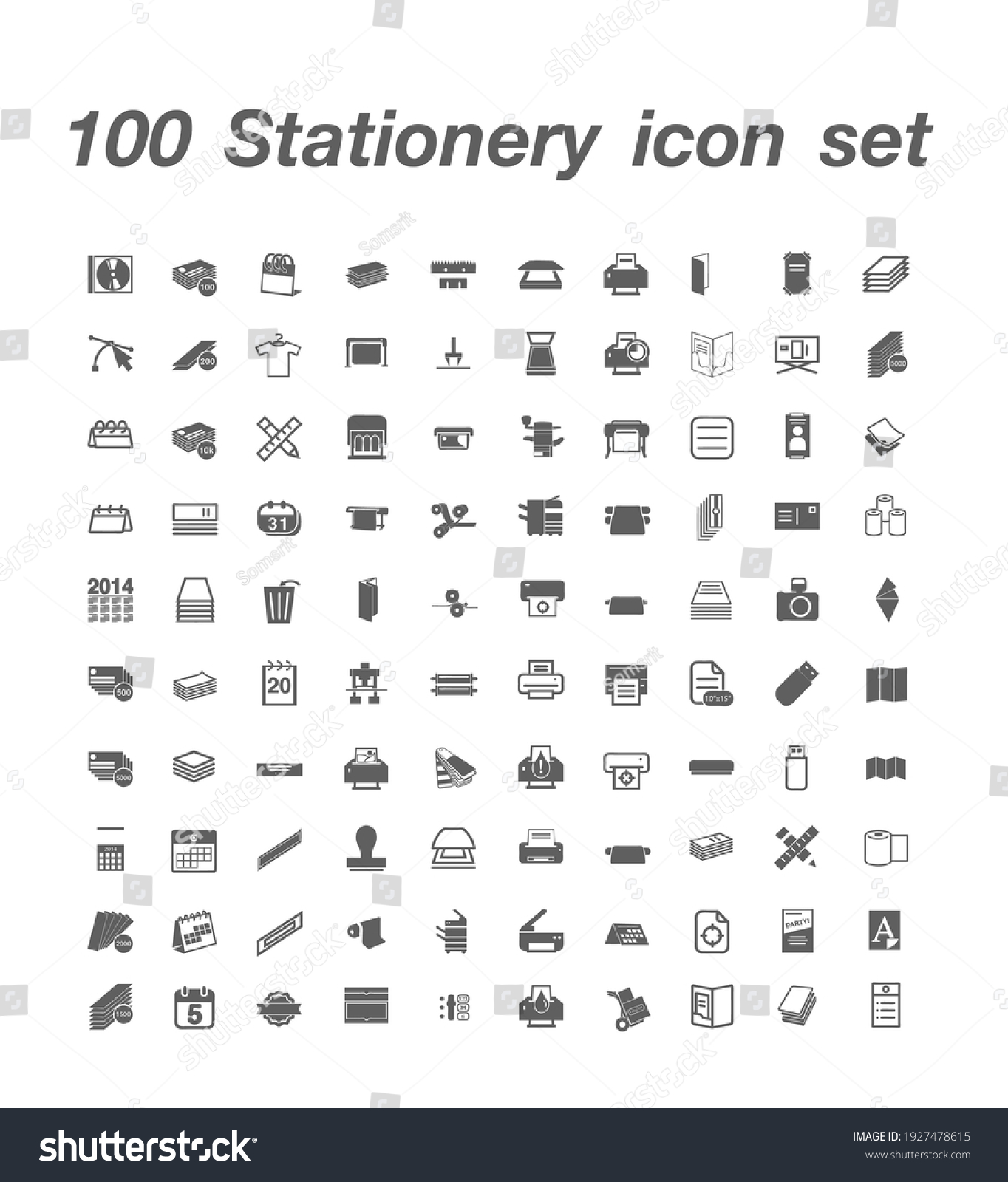 100 Stationery Icon Set Vector Stock Vector (Royalty Free) 1927478615 ...