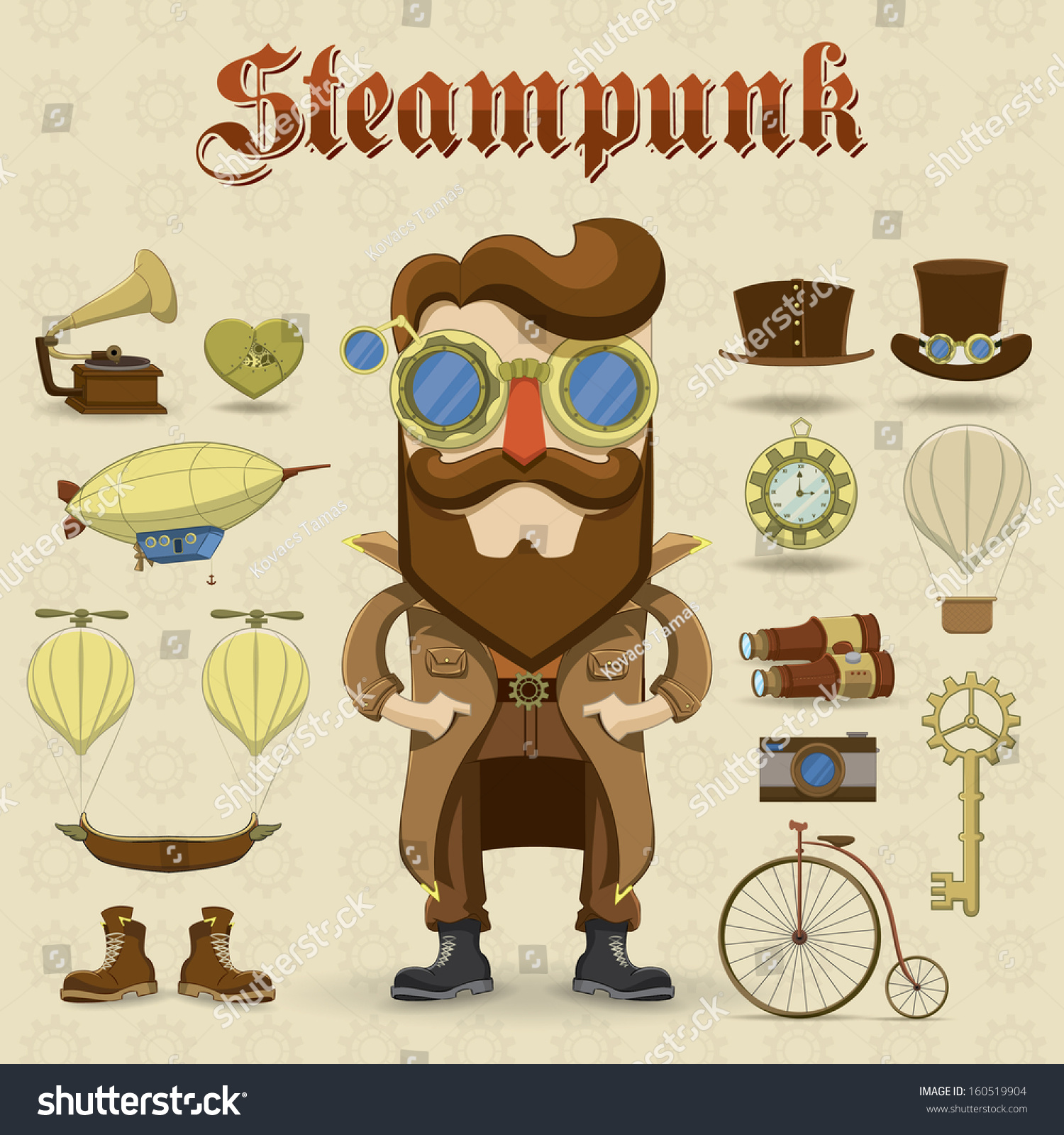 Steampunk Character And Elements. Vector Icons - 160519904 : Shutterstock